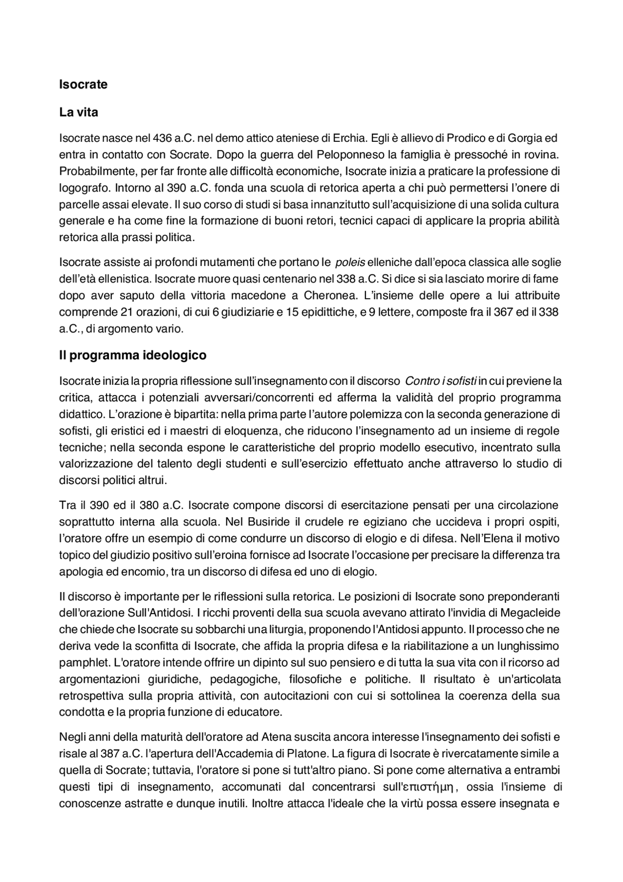 Isocrate E Demostene Docsity