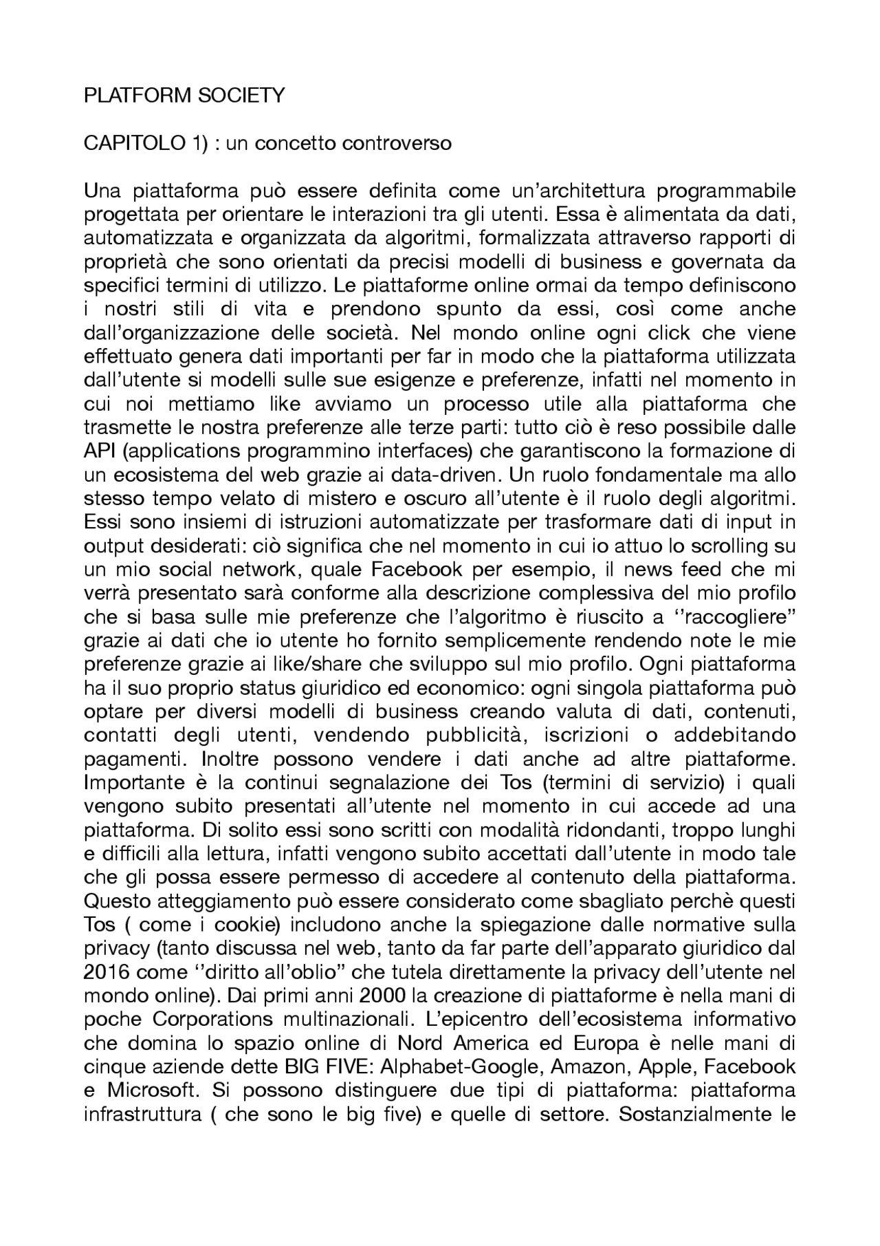 Riassunto Platform Society Docsity