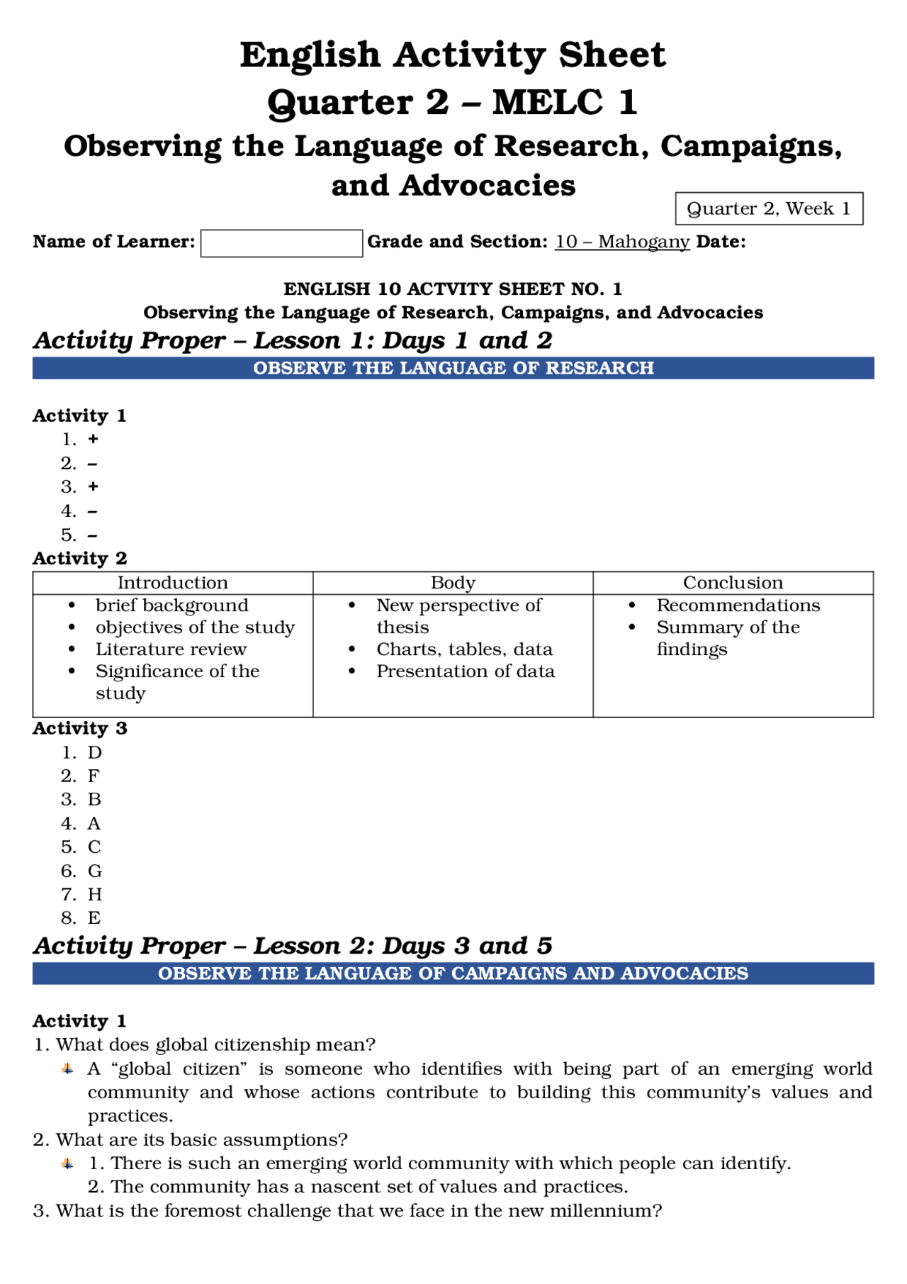 ENGLISH 10 quarter 2 - Docsity