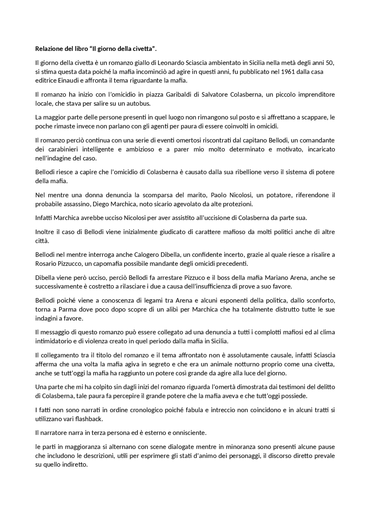 Scheda Relazione Libro Il Giorno Della Civetta Docsity
