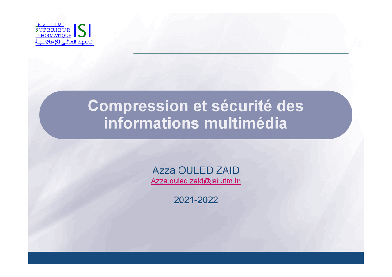 Compression et sécurité des informations multimédia | Cheat Sheet ...