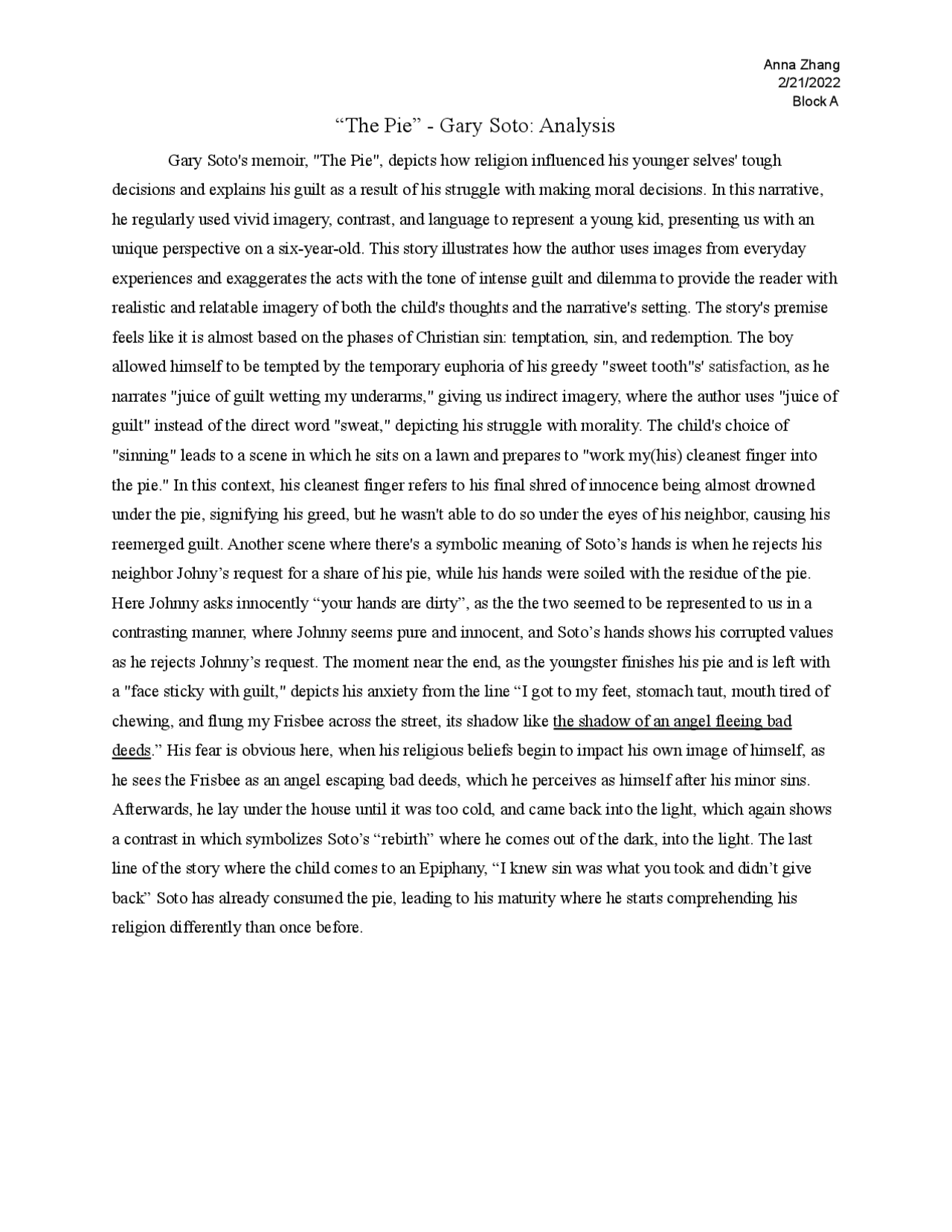 The Pie by Gary Soto - Analysis - Docsity