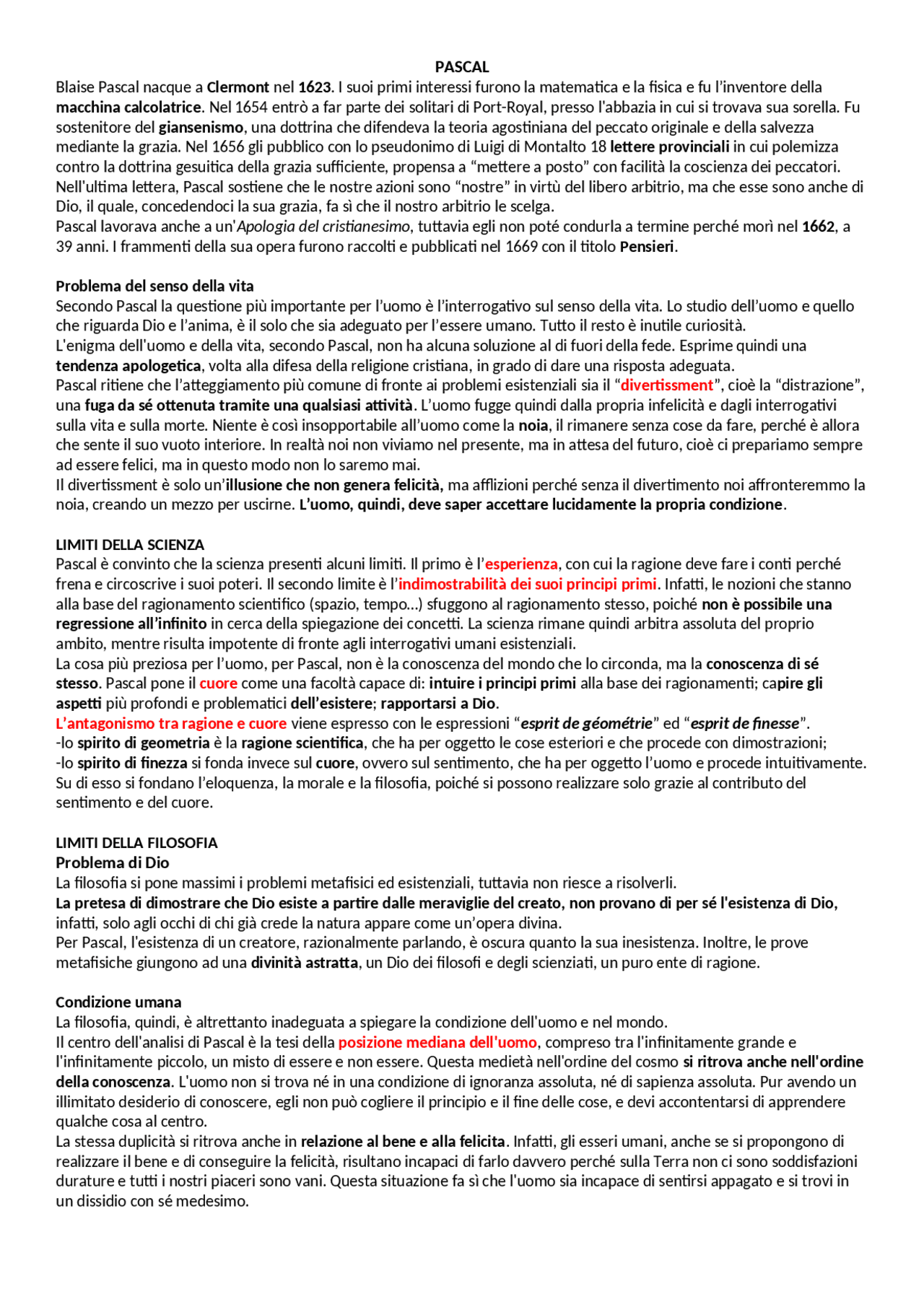 Pascal Vita Opere E Pensiero Docsity