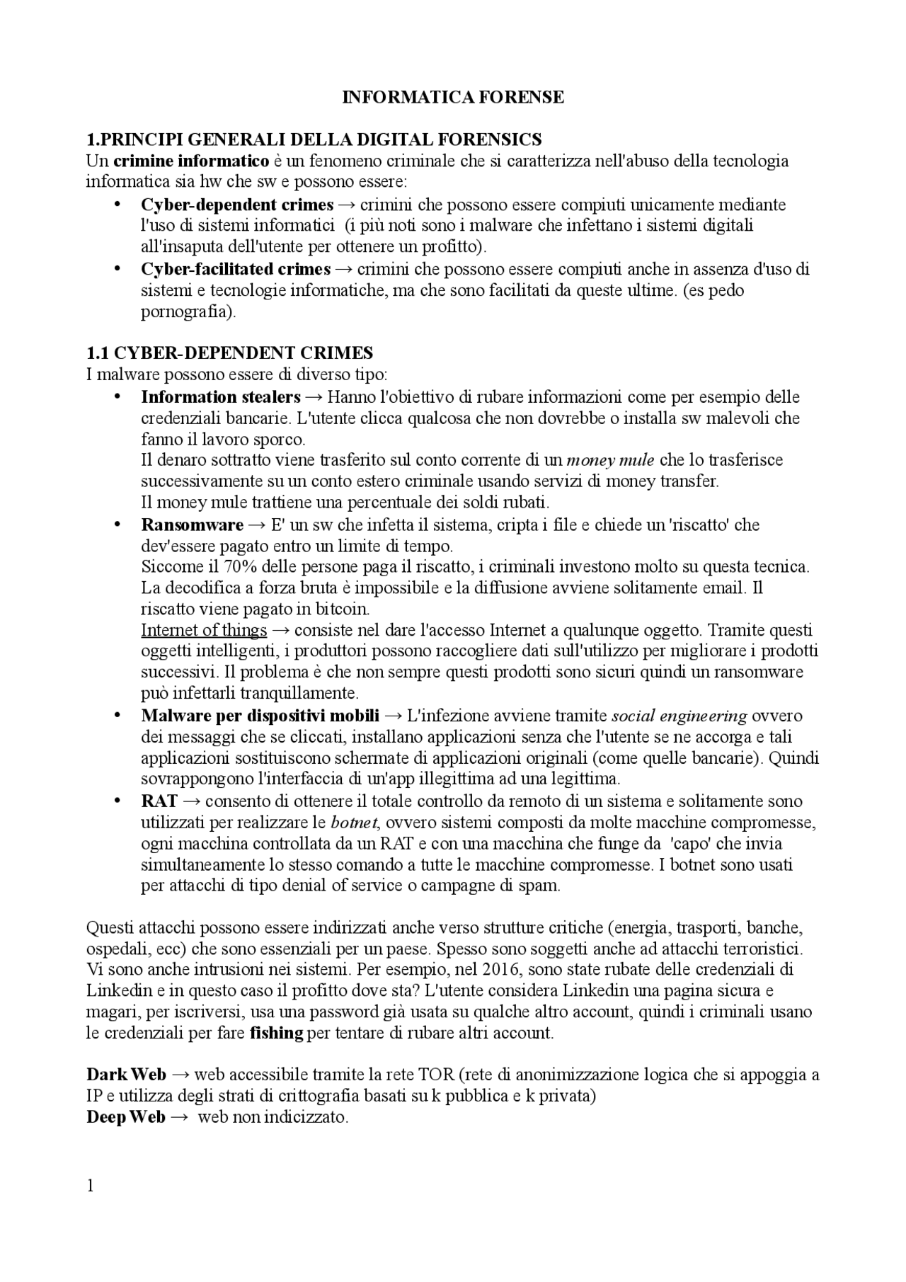 Appunti Informatica Forense Docsity