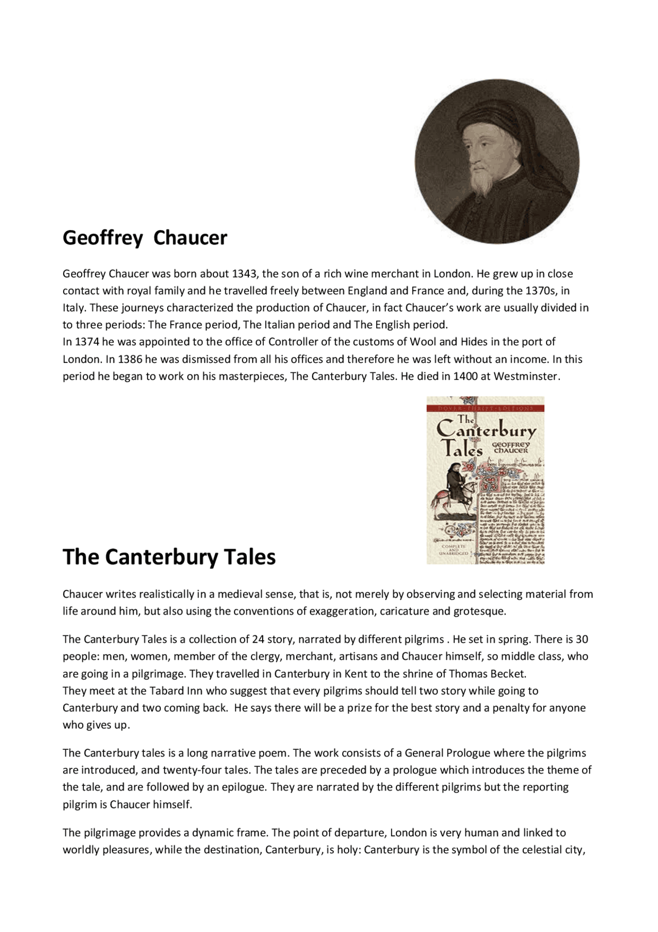 Geoffrey Chaucer -The Canterbury Tales - Docsity