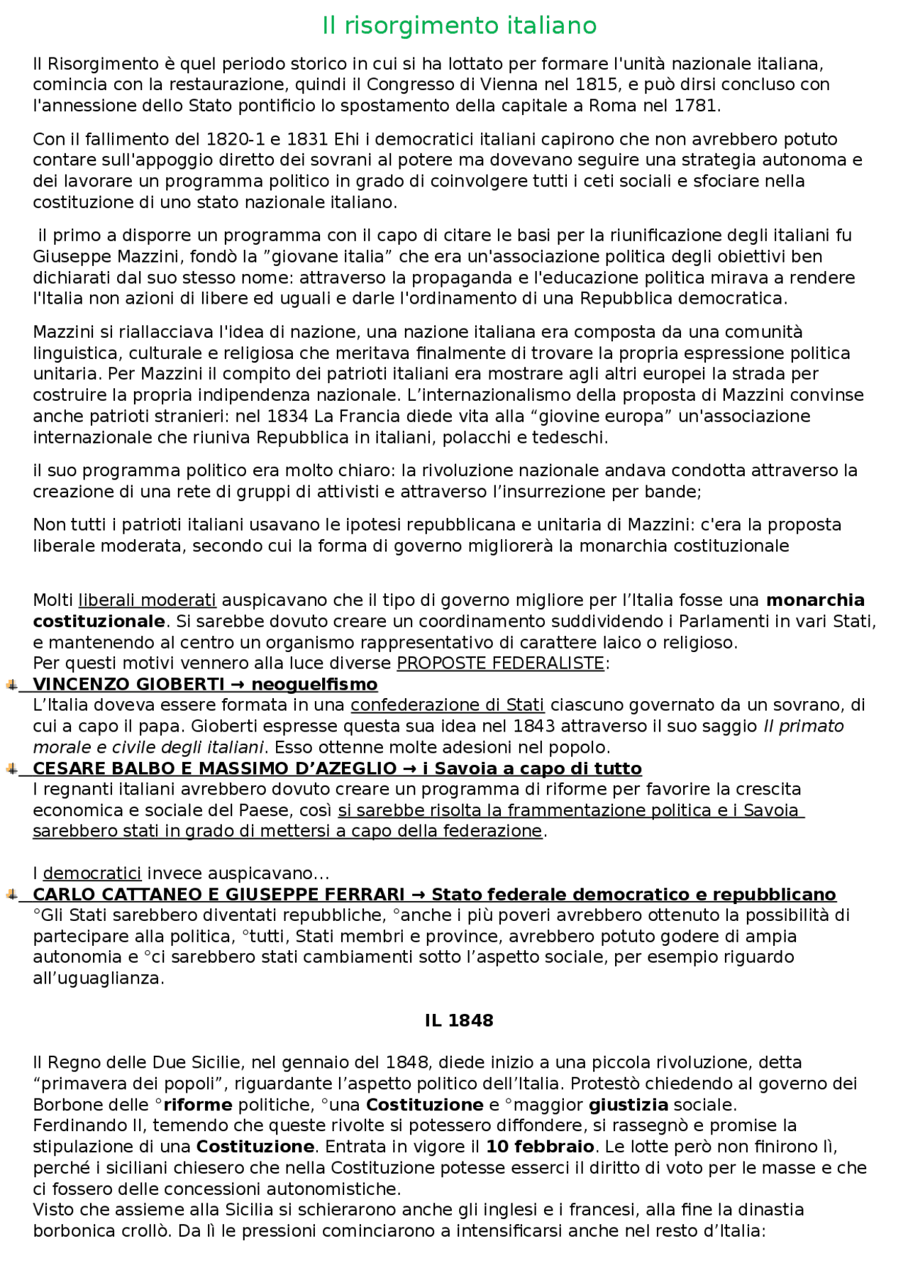 Il Risorgimento Italiano Docsity