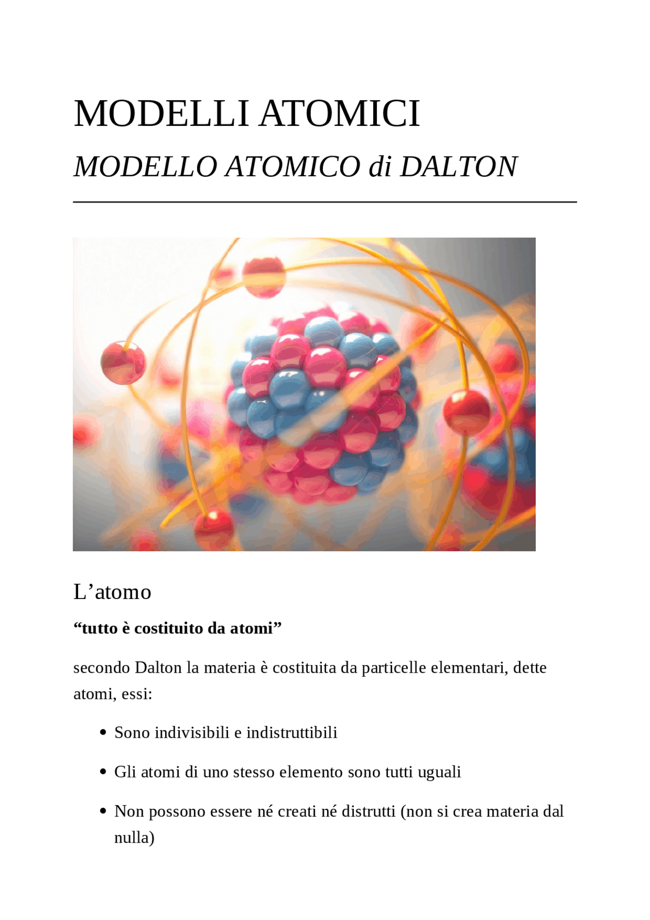 Modelli atomici, appunti di chimica, 3 superiore - Docsity
