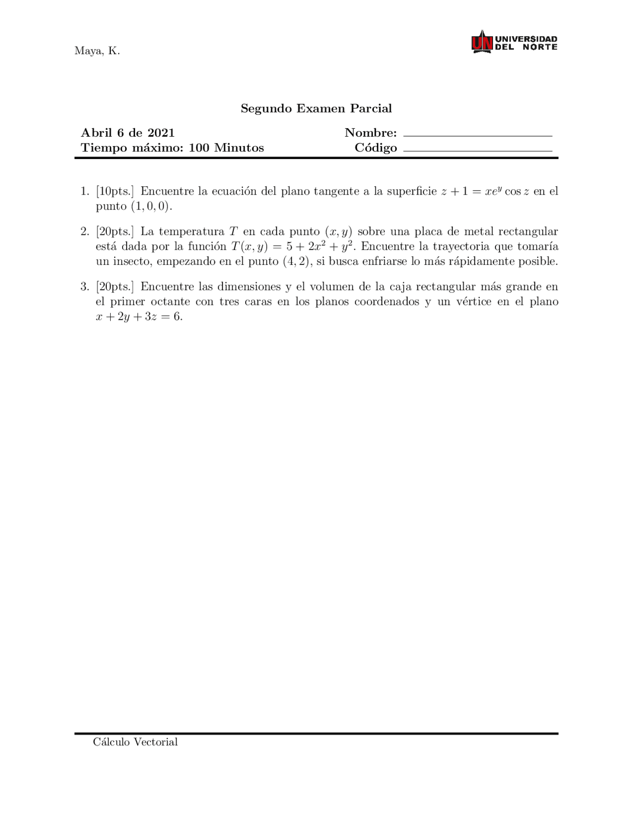 Parcial De Calculo 3 Docsity