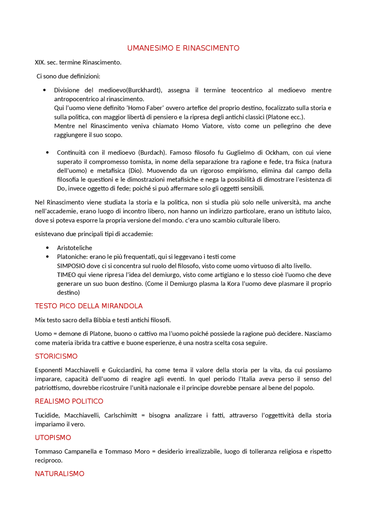 UMANESIMO E RINASCIMENTO, appunti filosofia, 4^ superiore. - Docsity