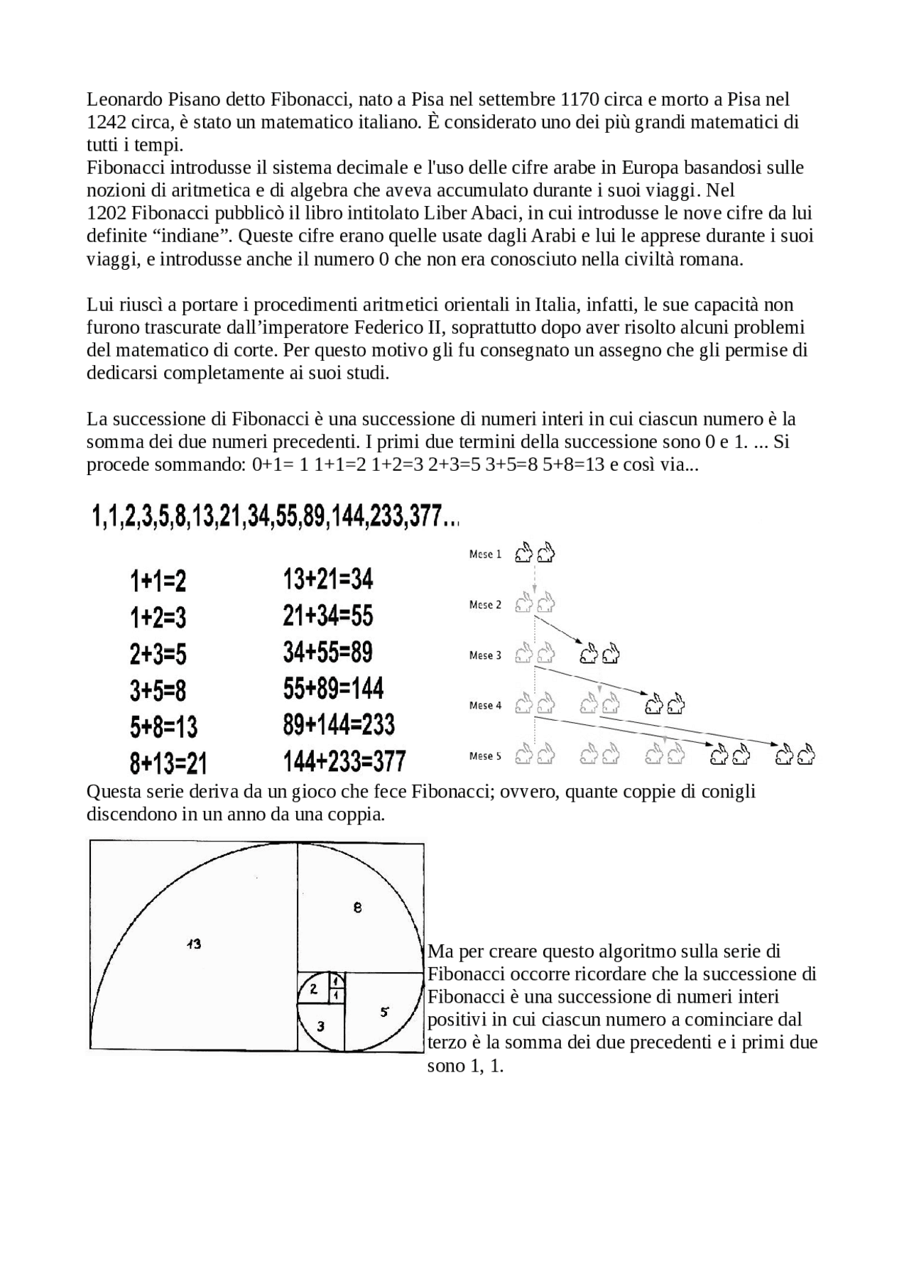 Serie di Fibonacci o successione di Fibonacci - Docsity