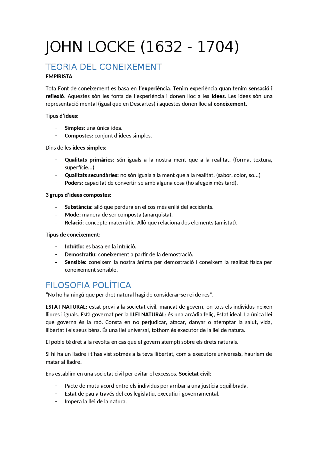 Apuntes Locke Selectividad Docsity