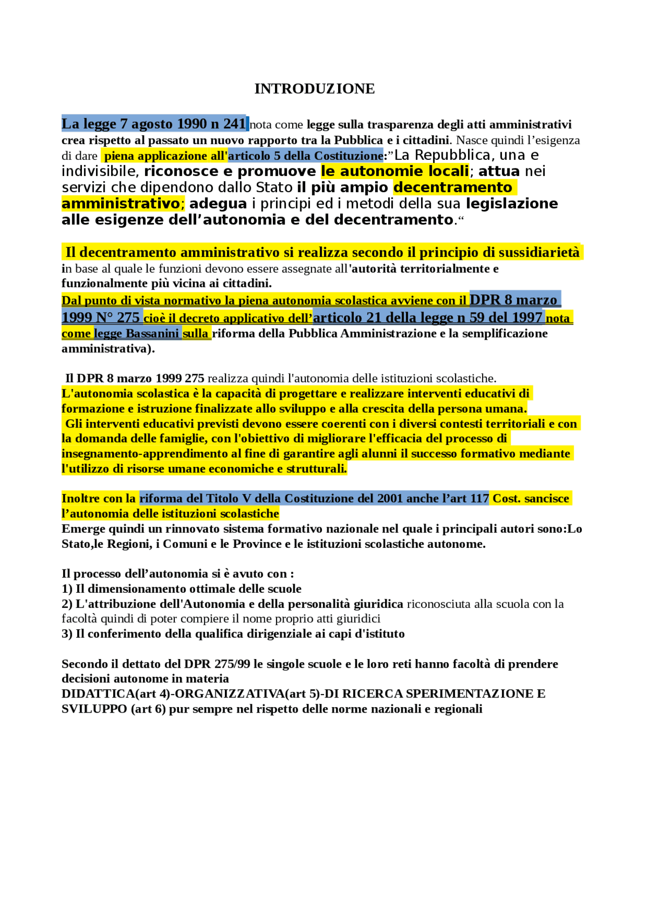 Autonomia Scolastica Introduzione Docsity