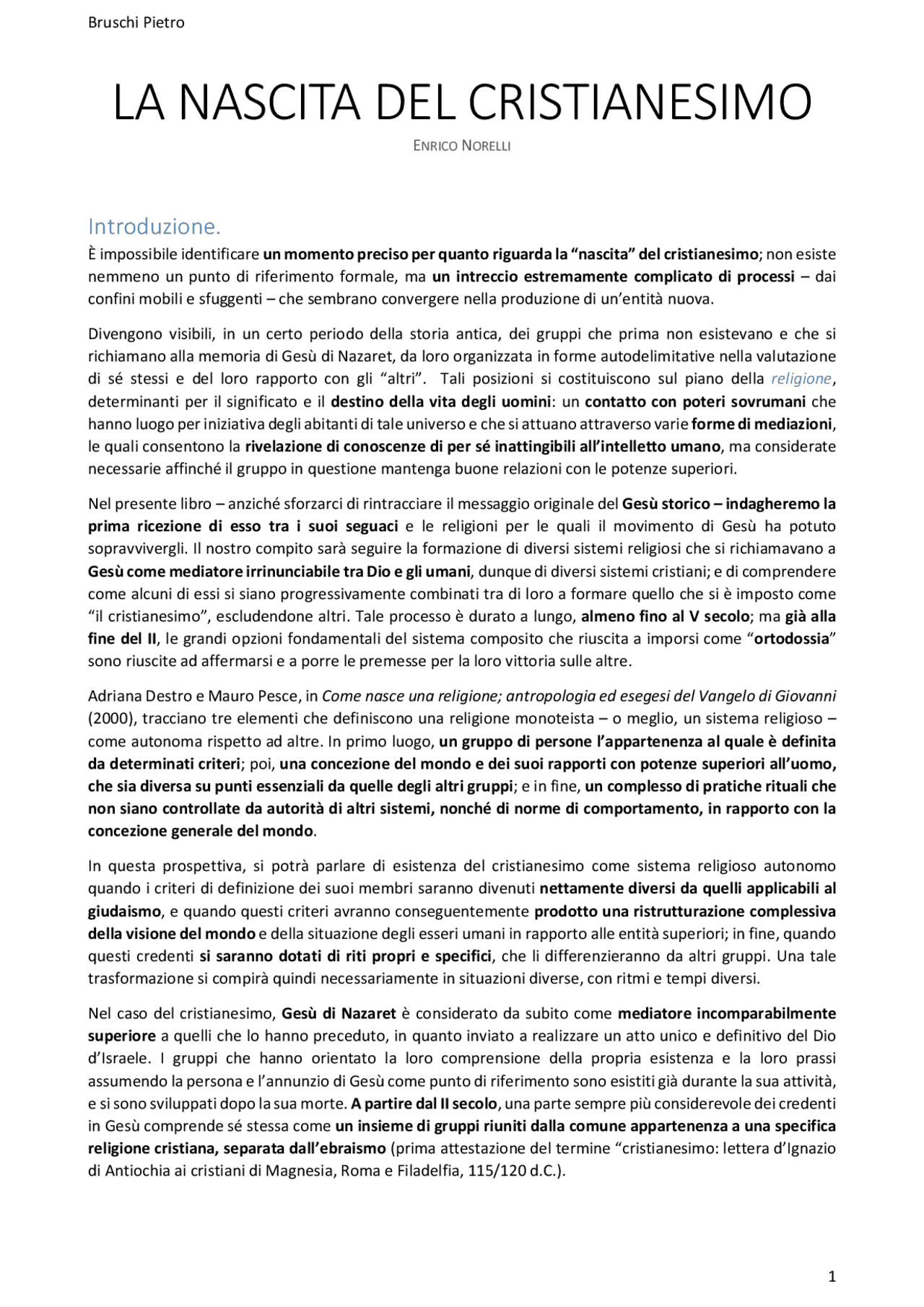 Riassunto La Nascita Del Cristianesimo Di Enrico Norelli Docsity