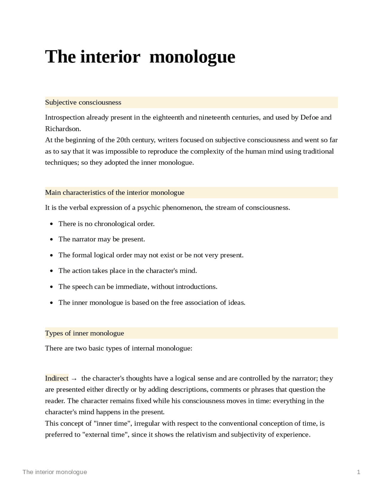 Interior Monologue (monologo interiore tecnica narrativa) - Docsity