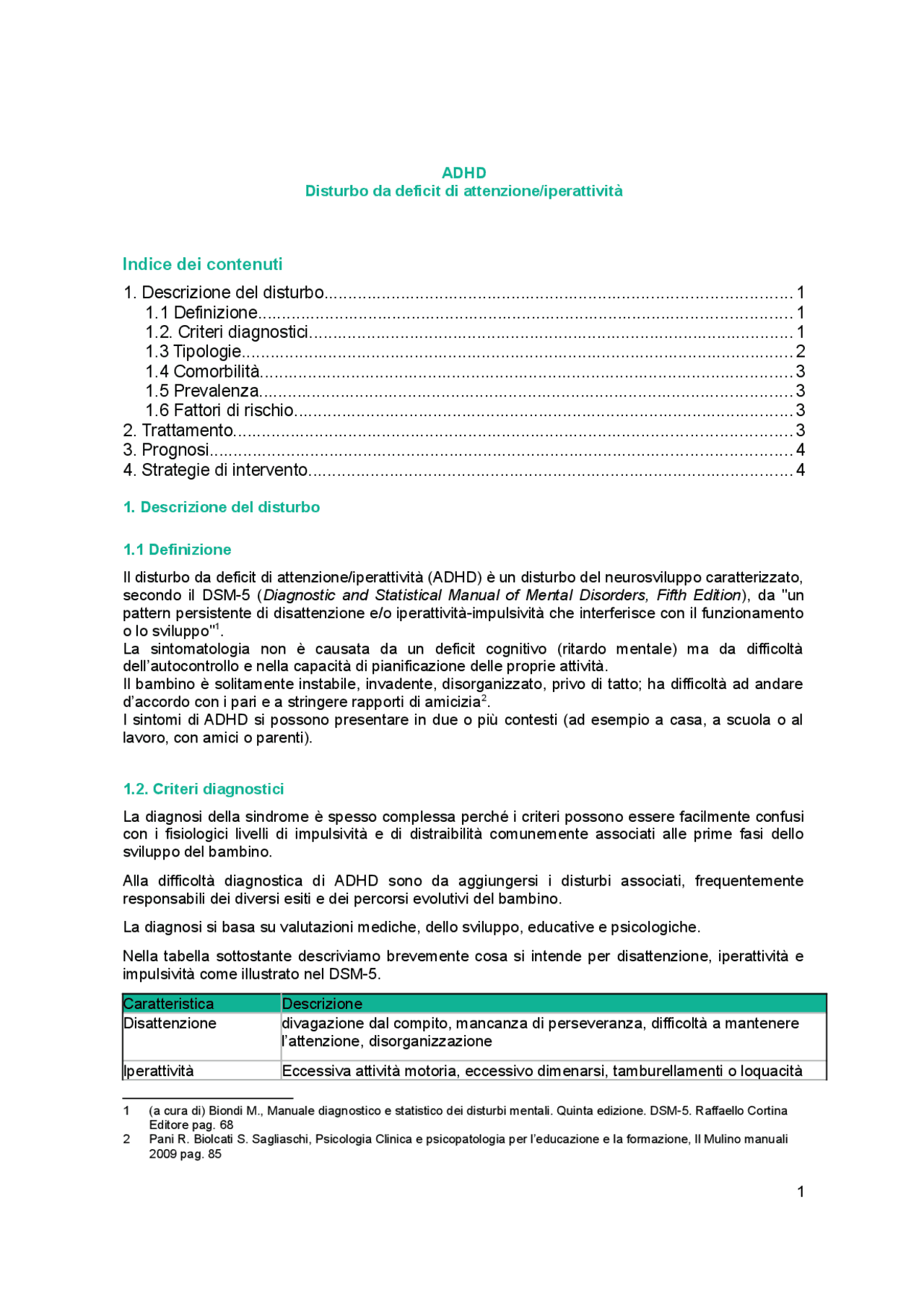 Adhd Disturbo Da Deficit Di Attenzioneiperattività Docsity