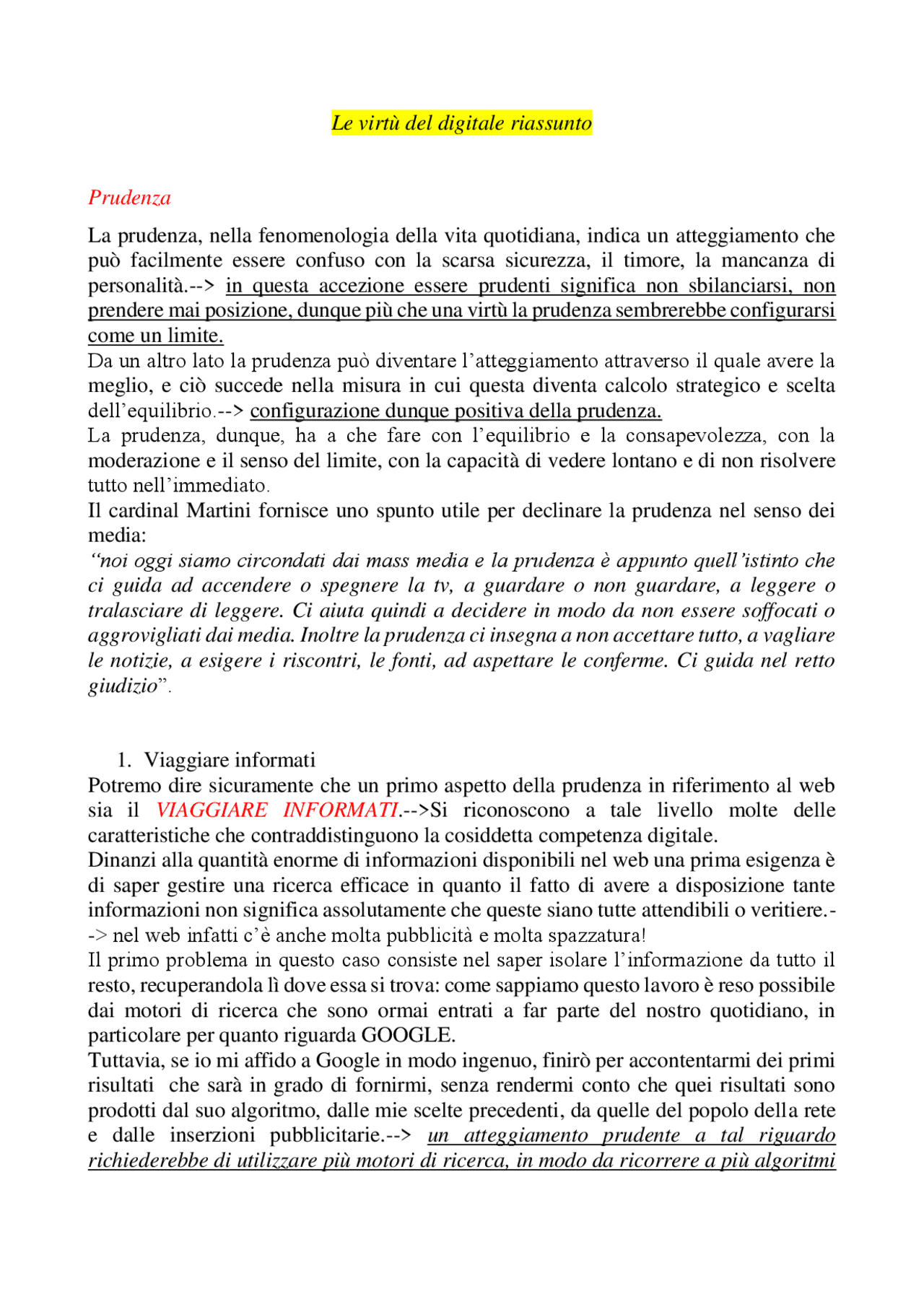 Riassunto Le Virtù Del Digitale Docsity