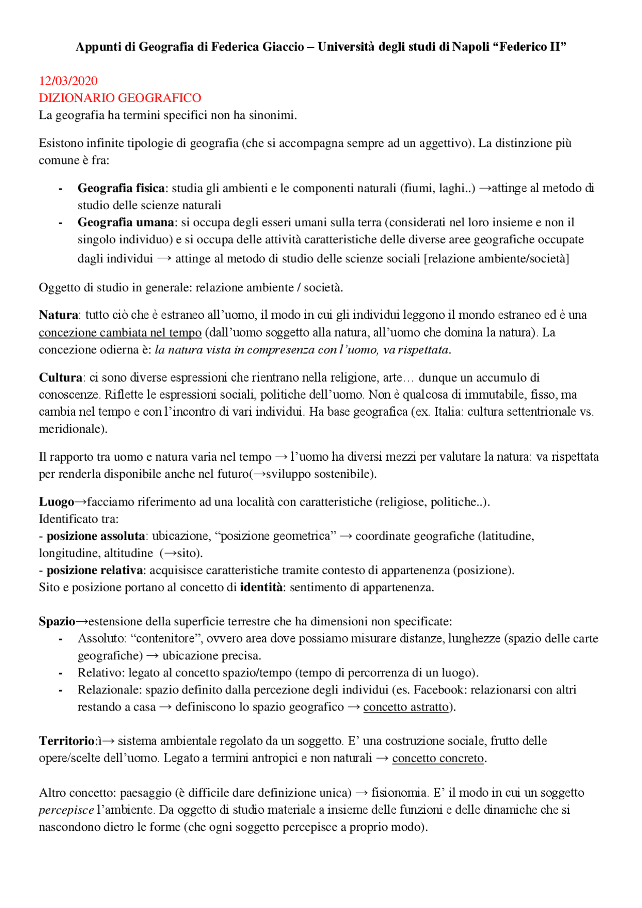 Sbobinature Del Corso Di Geografia Docsity