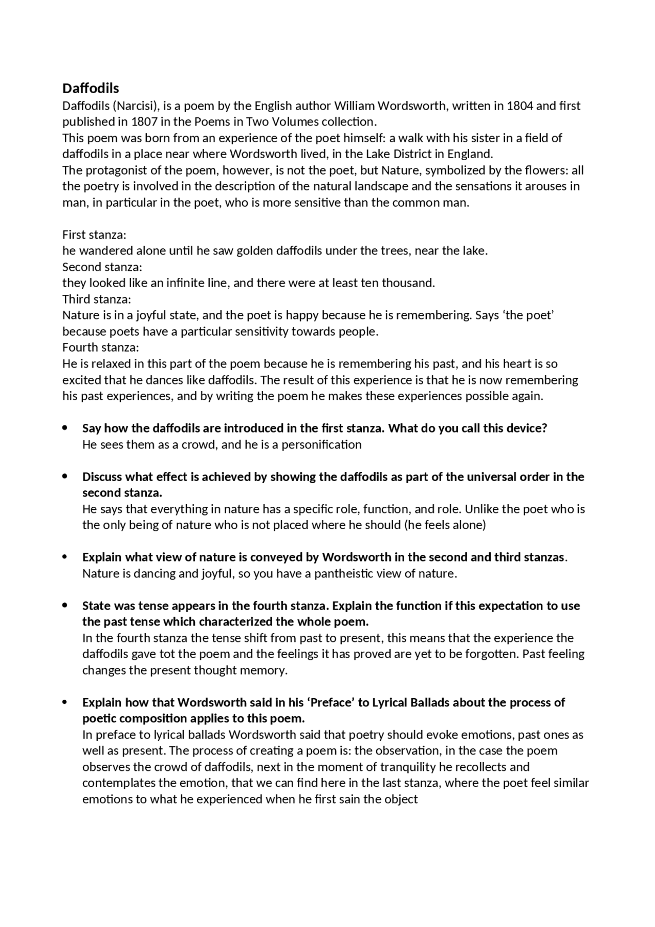 Daffodils - The killing of the Albatross - Docsity