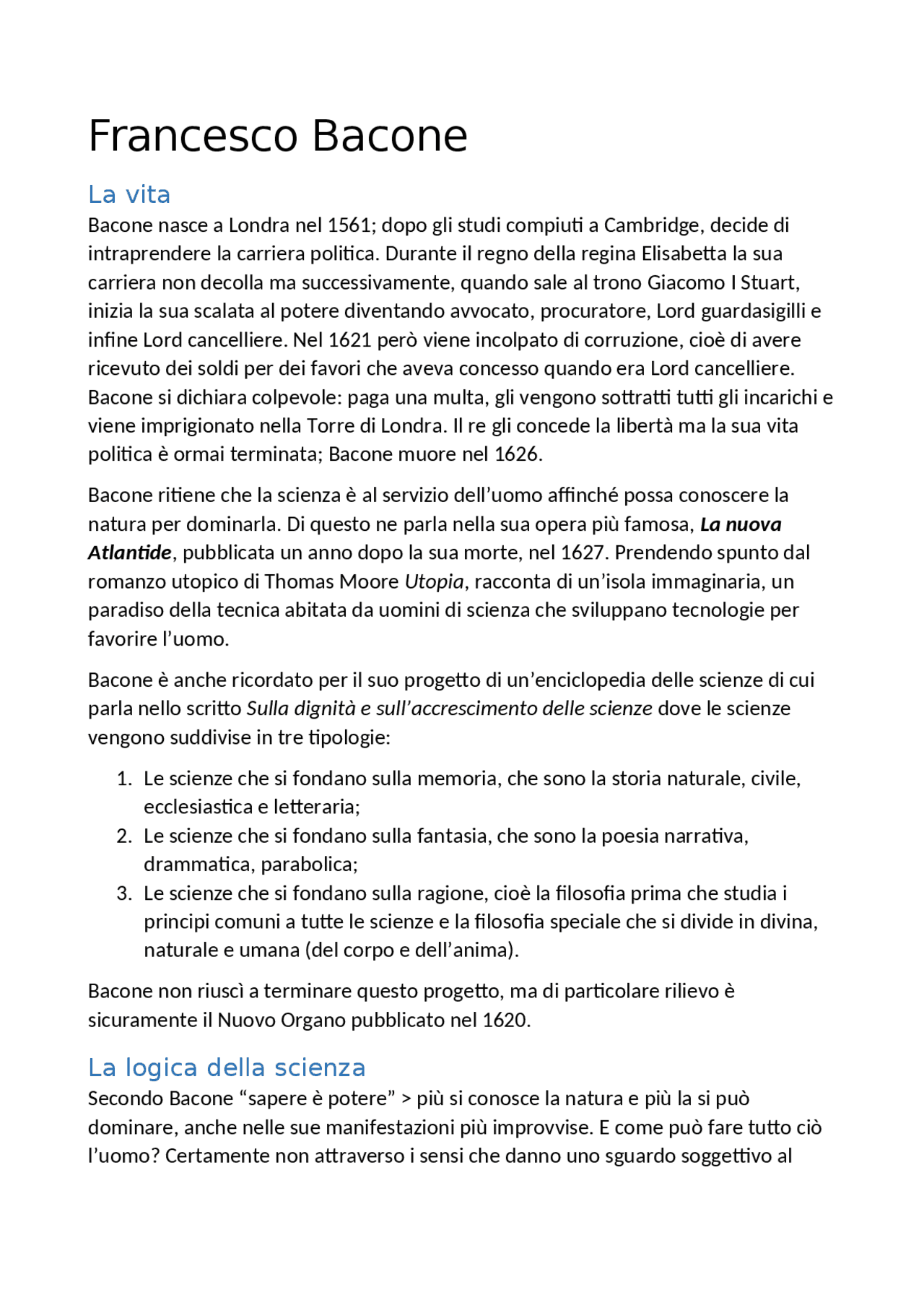 Francesco Bacone 4o Superiore Docsity
