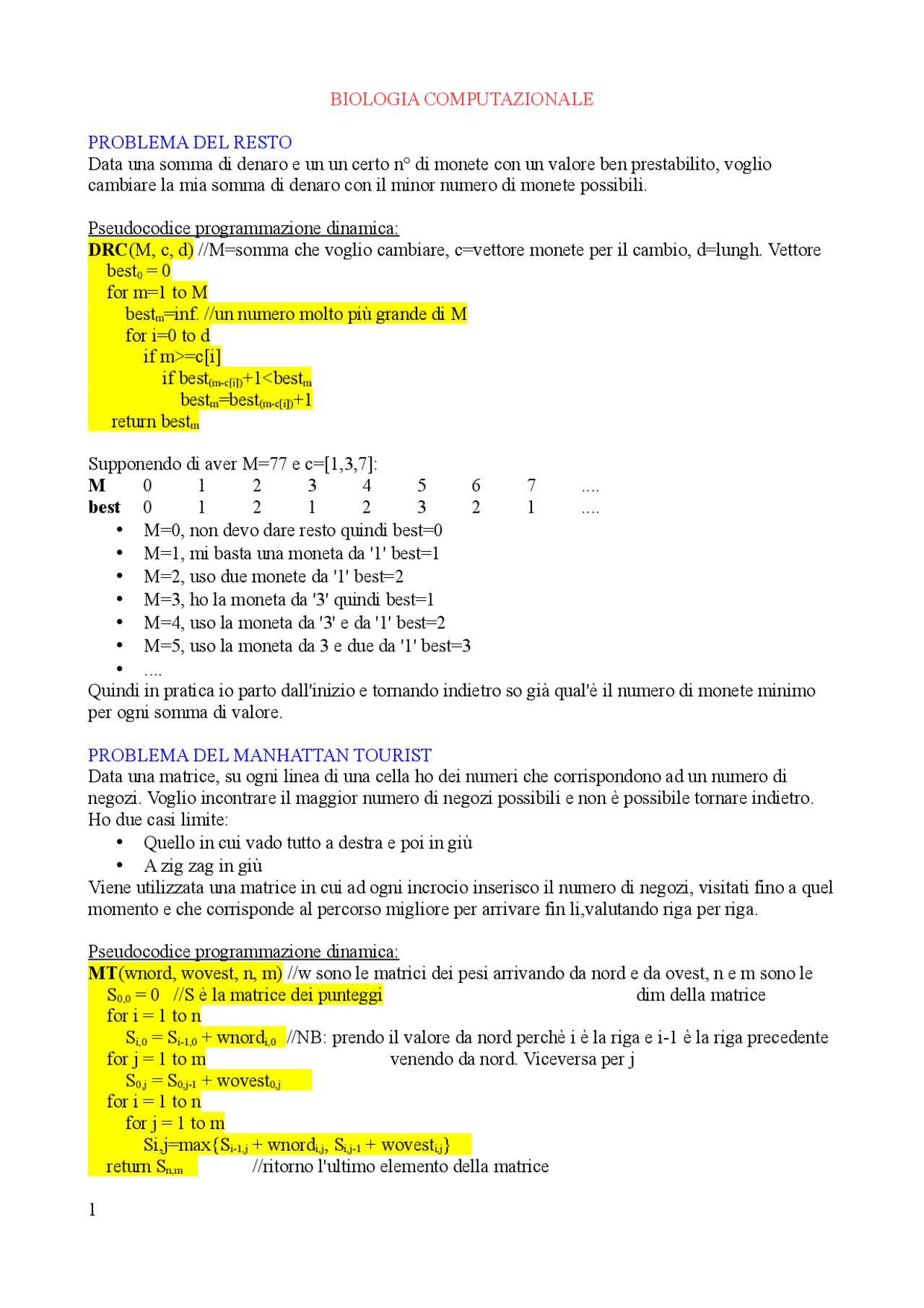 Appunti Corso Bioinformatica Docsity
