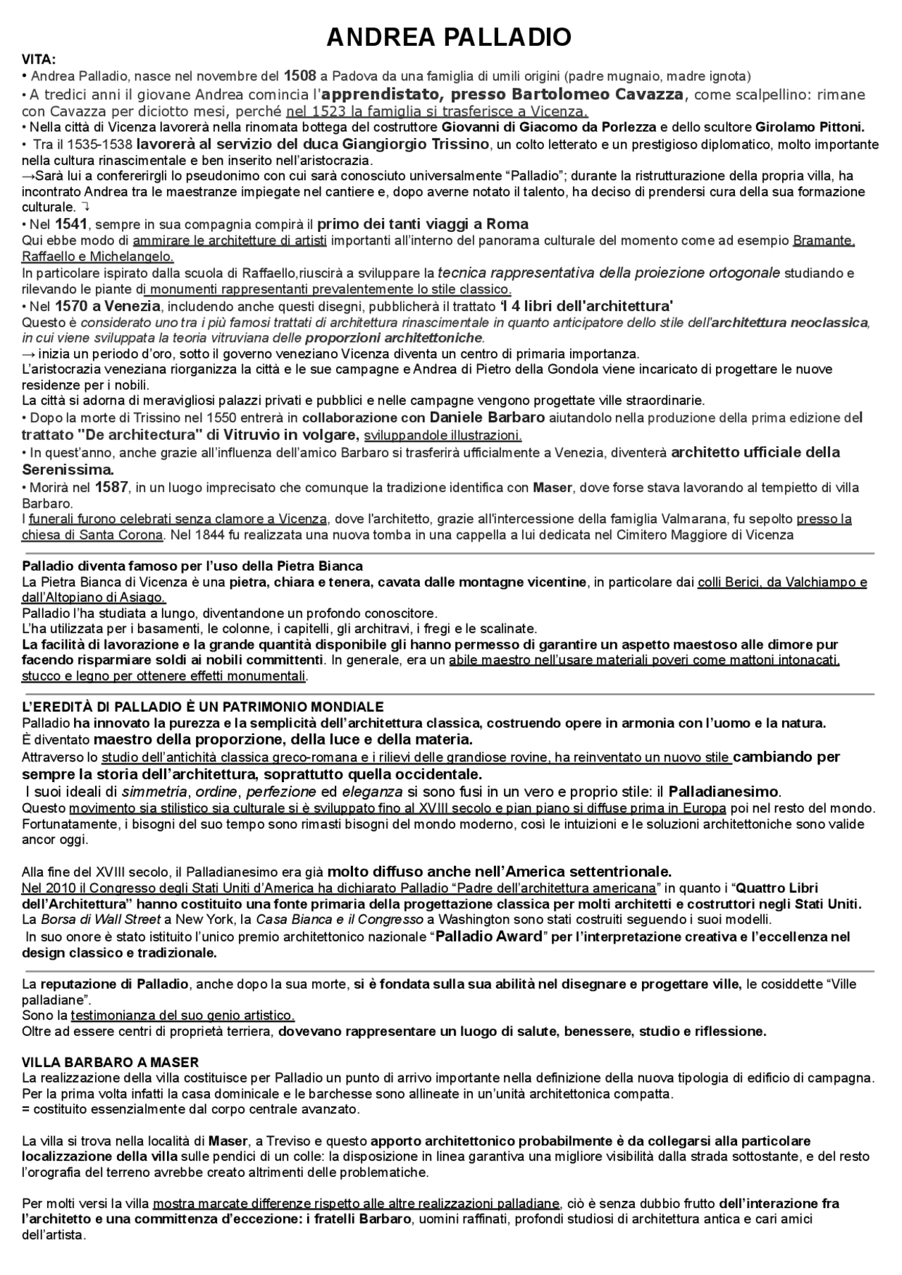ANDREA PALLADIO - informazioni per ricerca - Docsity
