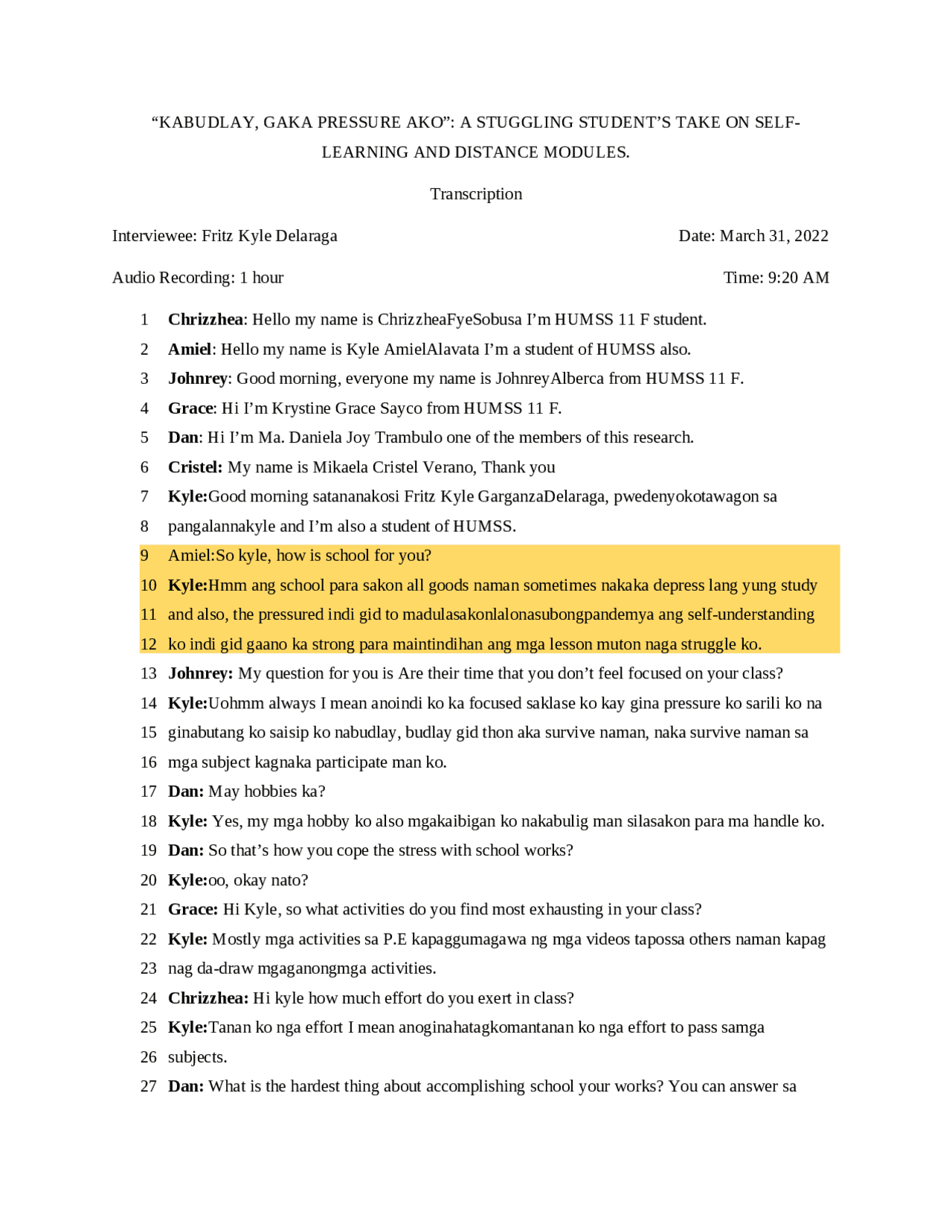 Labovs structure of the story - Docsity