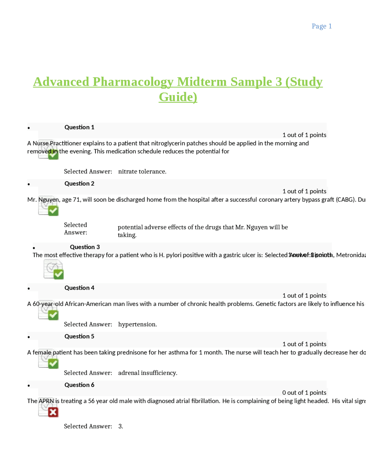 Advanced Pharmacology Midterm Sample 3 Study Guide(Answered) - Docsity