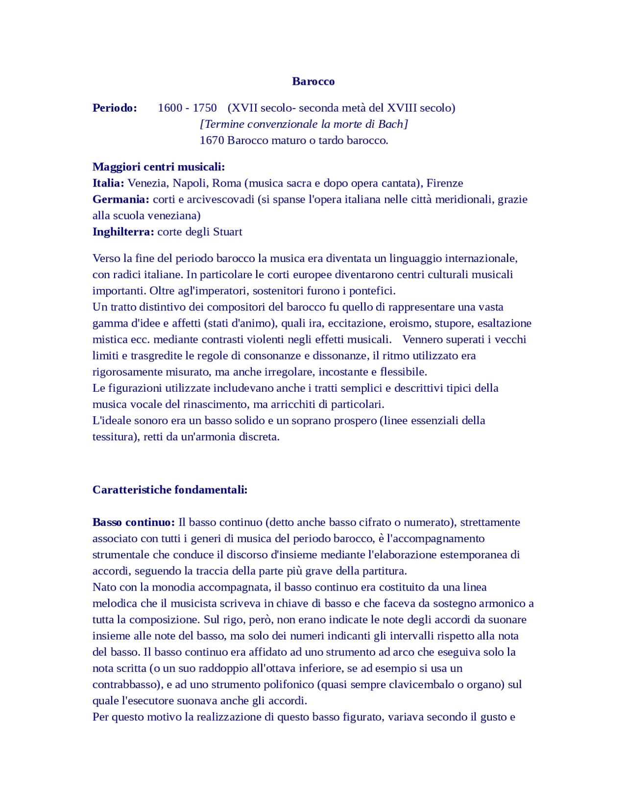 Storia della musica Barocco, Classicismo, Romanticismo - Docsity