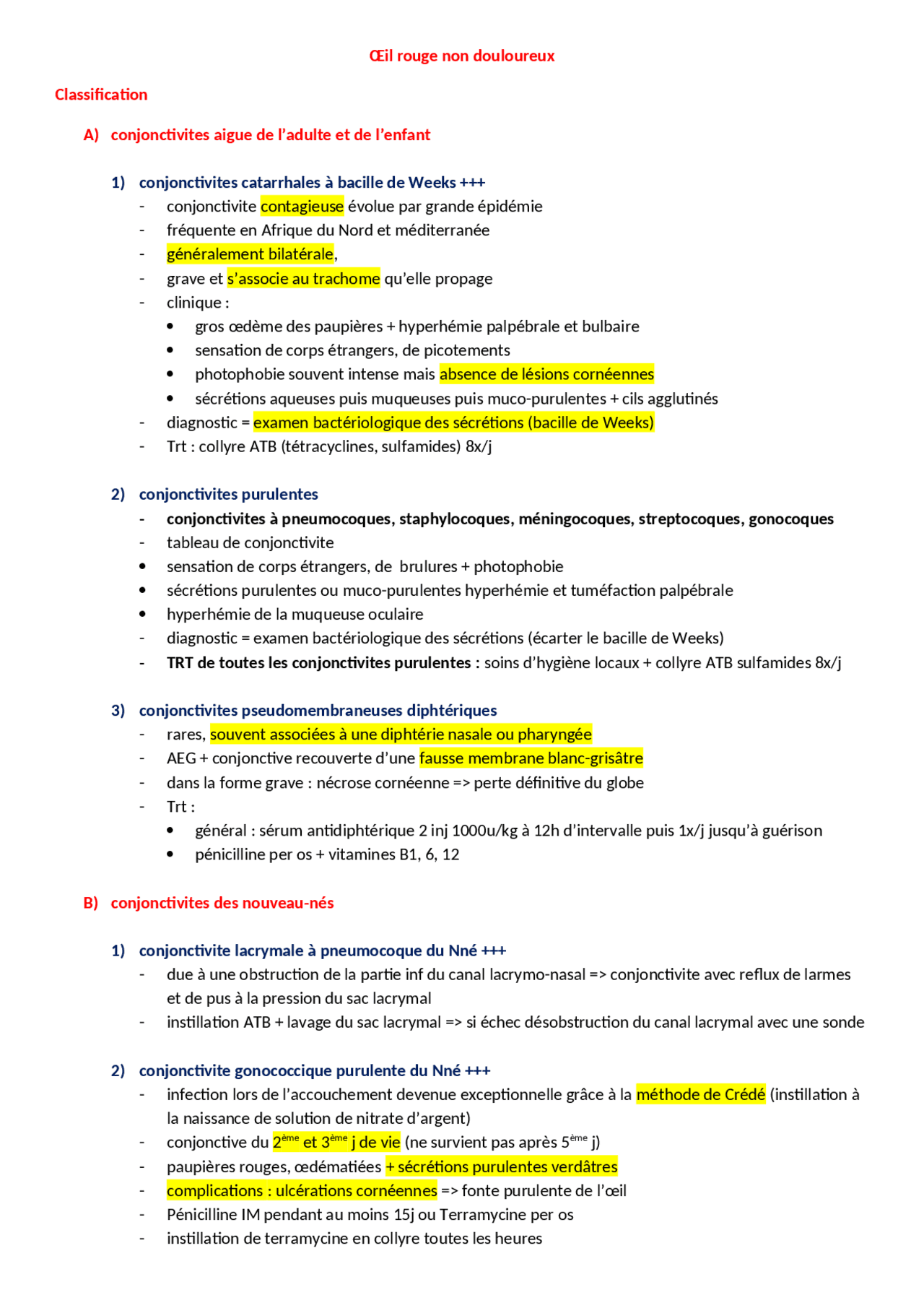 Oeil rouge non douloureux……… - Docsity