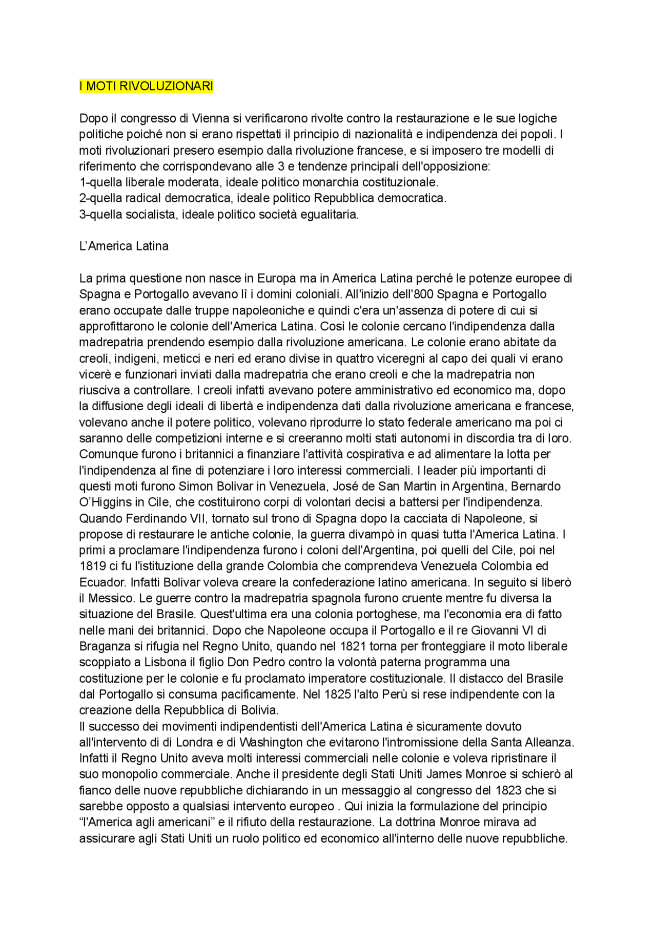I Moti Rivoluzionari Docsity