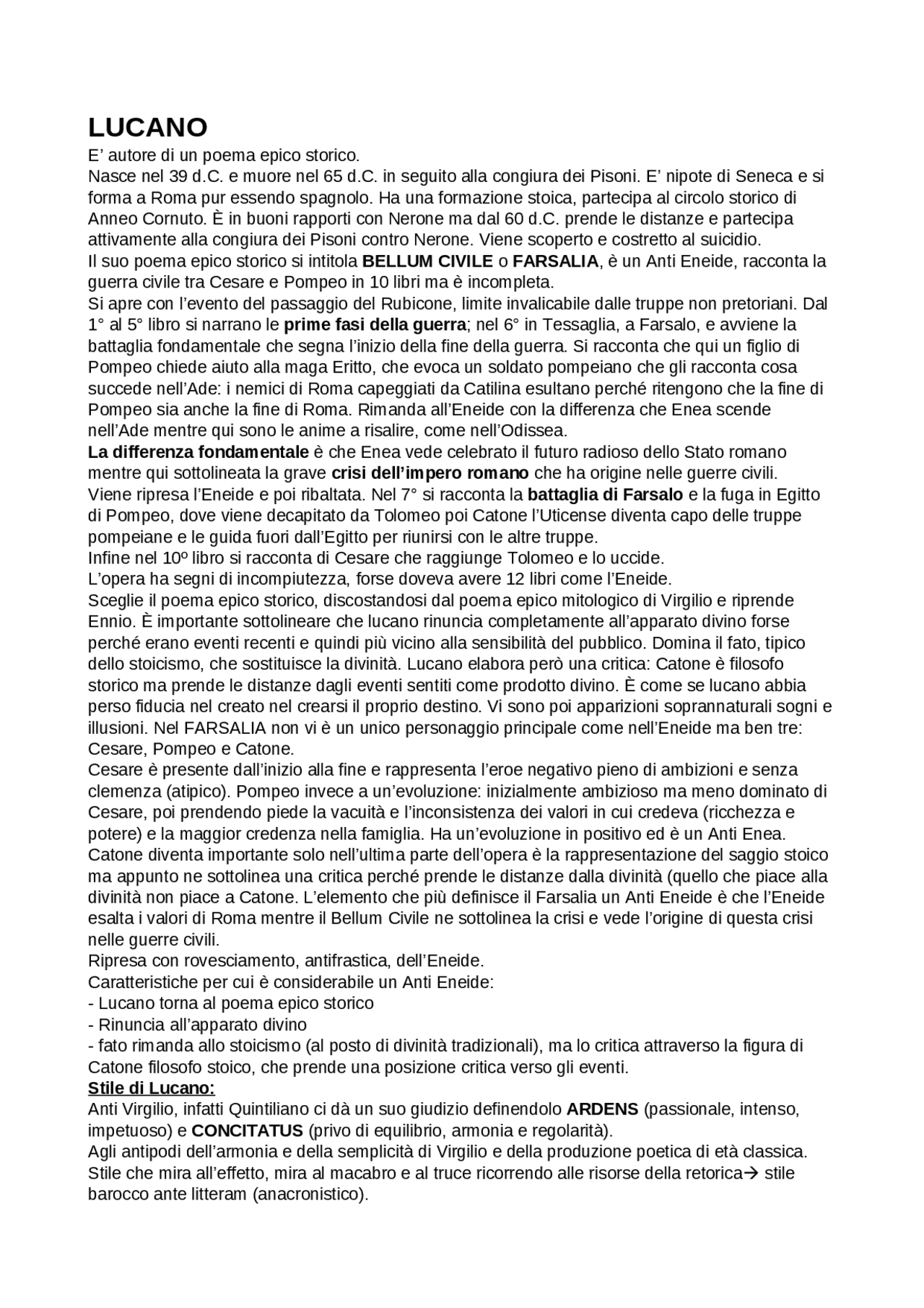 Letteratura Latina Lucano E Persio Docsity