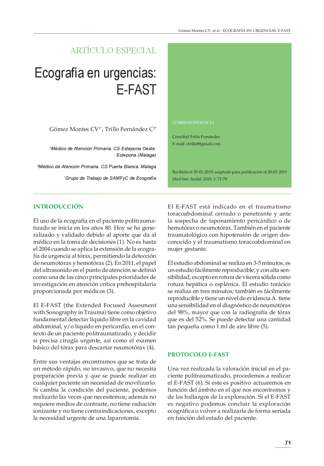 E-fast (Extended Focused Assessment with Sonography in Trauma) - Docsity