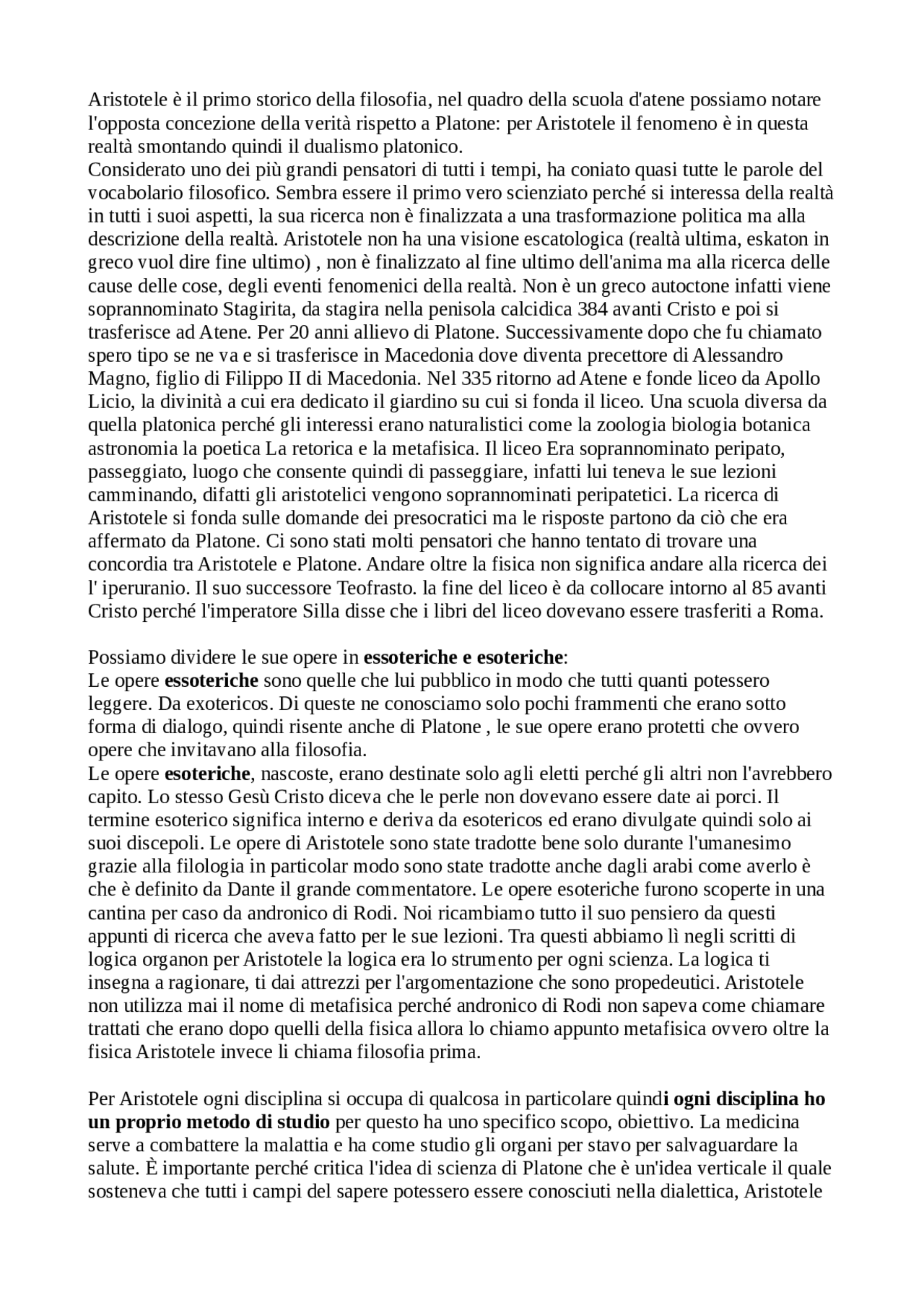 Aristotele Appunti Di Lezione Docsity