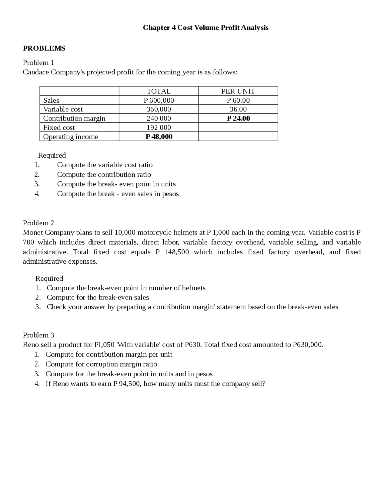 Chapter 4 Cost Volume Profit Analysis | Study notes Mathematics | Docsity