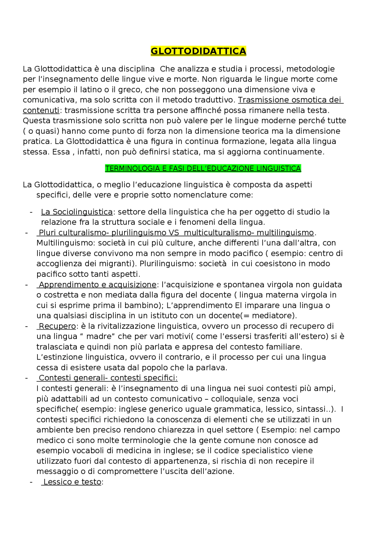 Appunti Glottodidattica Appunti Di Glottologia Docsity