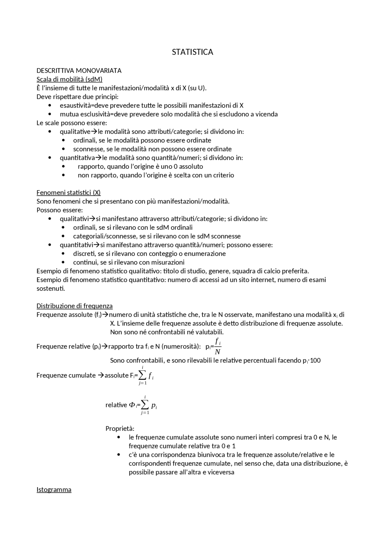 Teoria Di Statistica Dispense Di Statistica Docsity