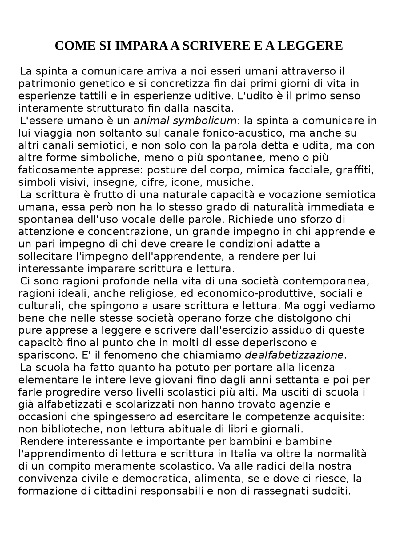 Come si impara a scrivere e a leggere - Docsity