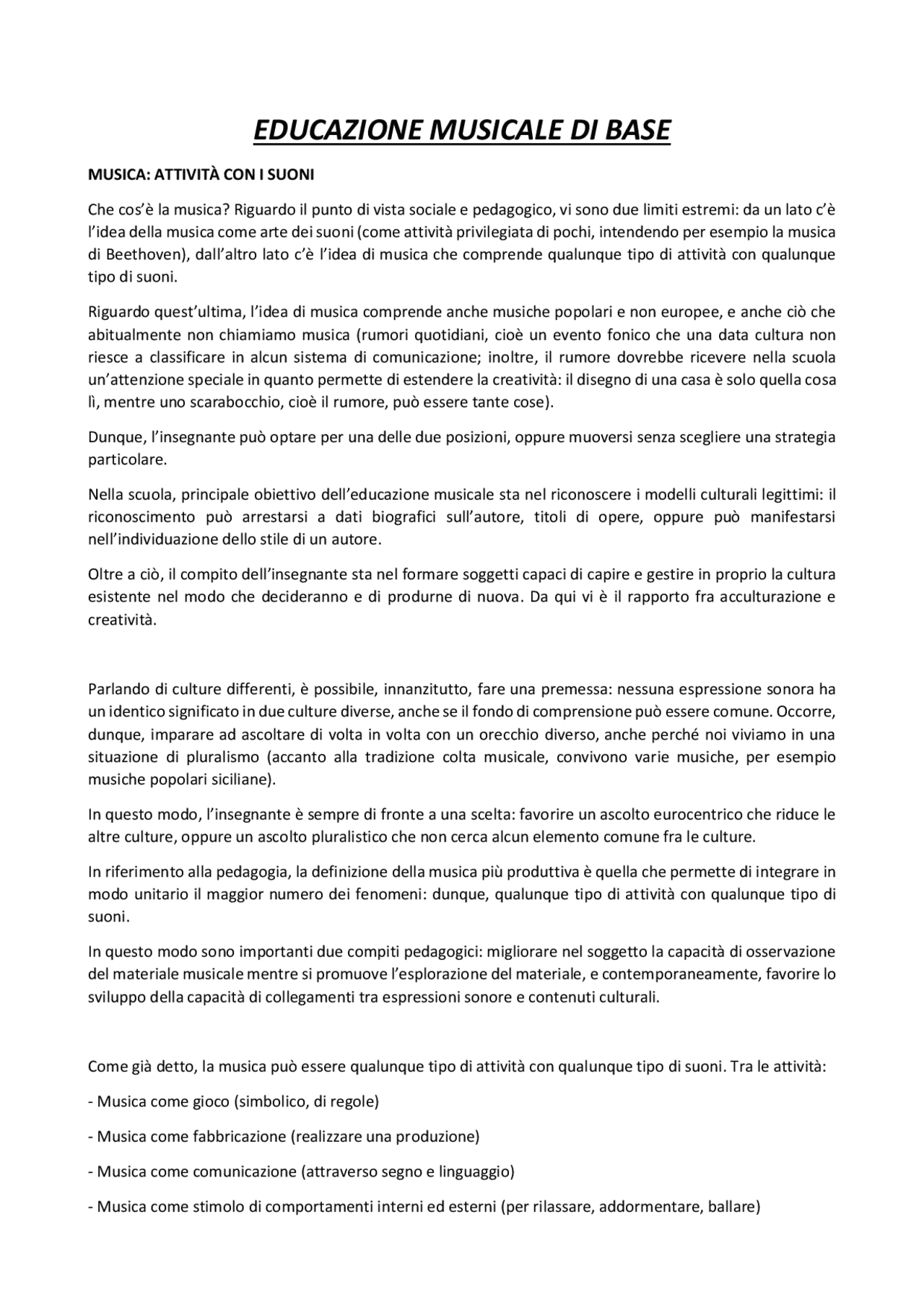 Educazione Musicale Di Base Docsity