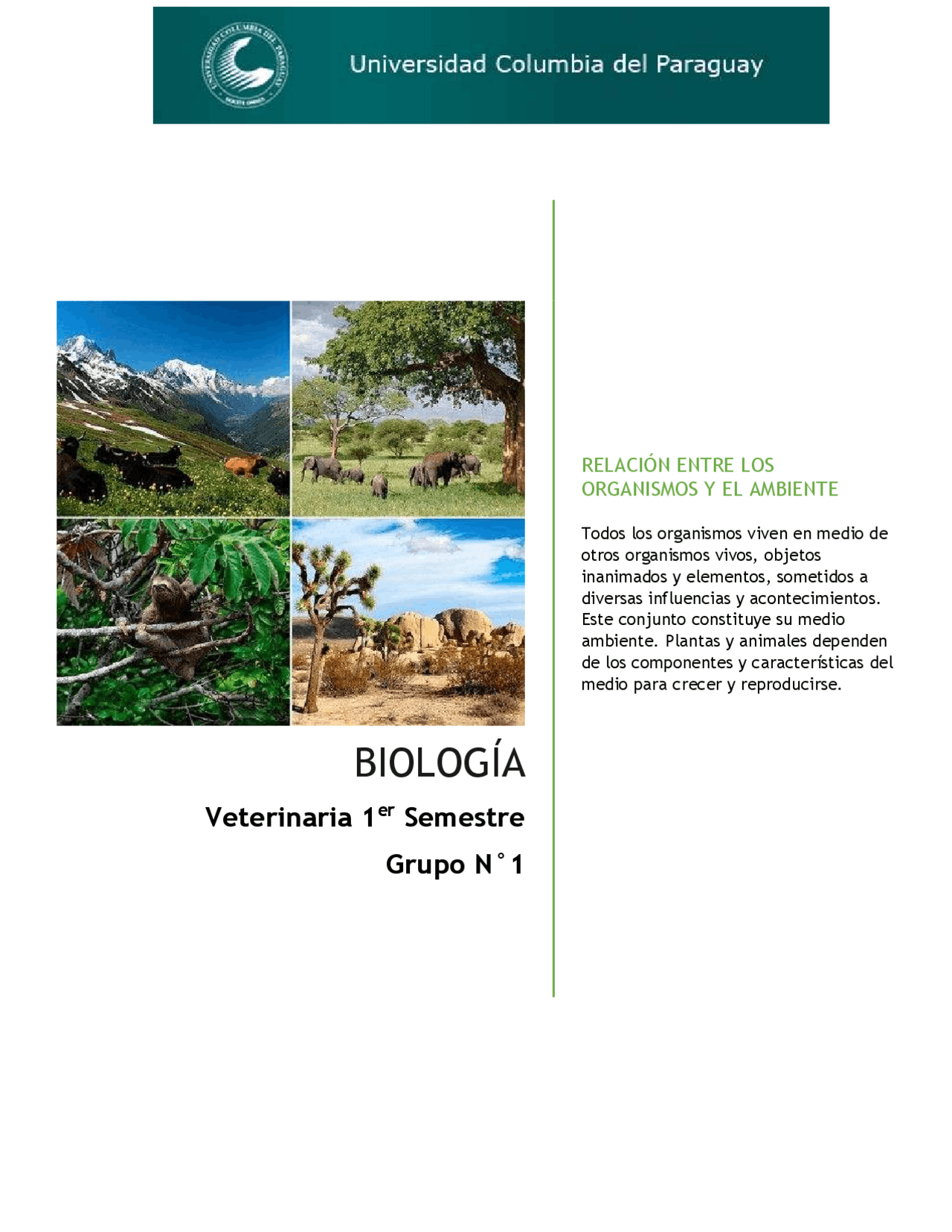 RELACIÓN ENTRE LOS ORGANISMOS Y EL AMBIENTE - Docsity