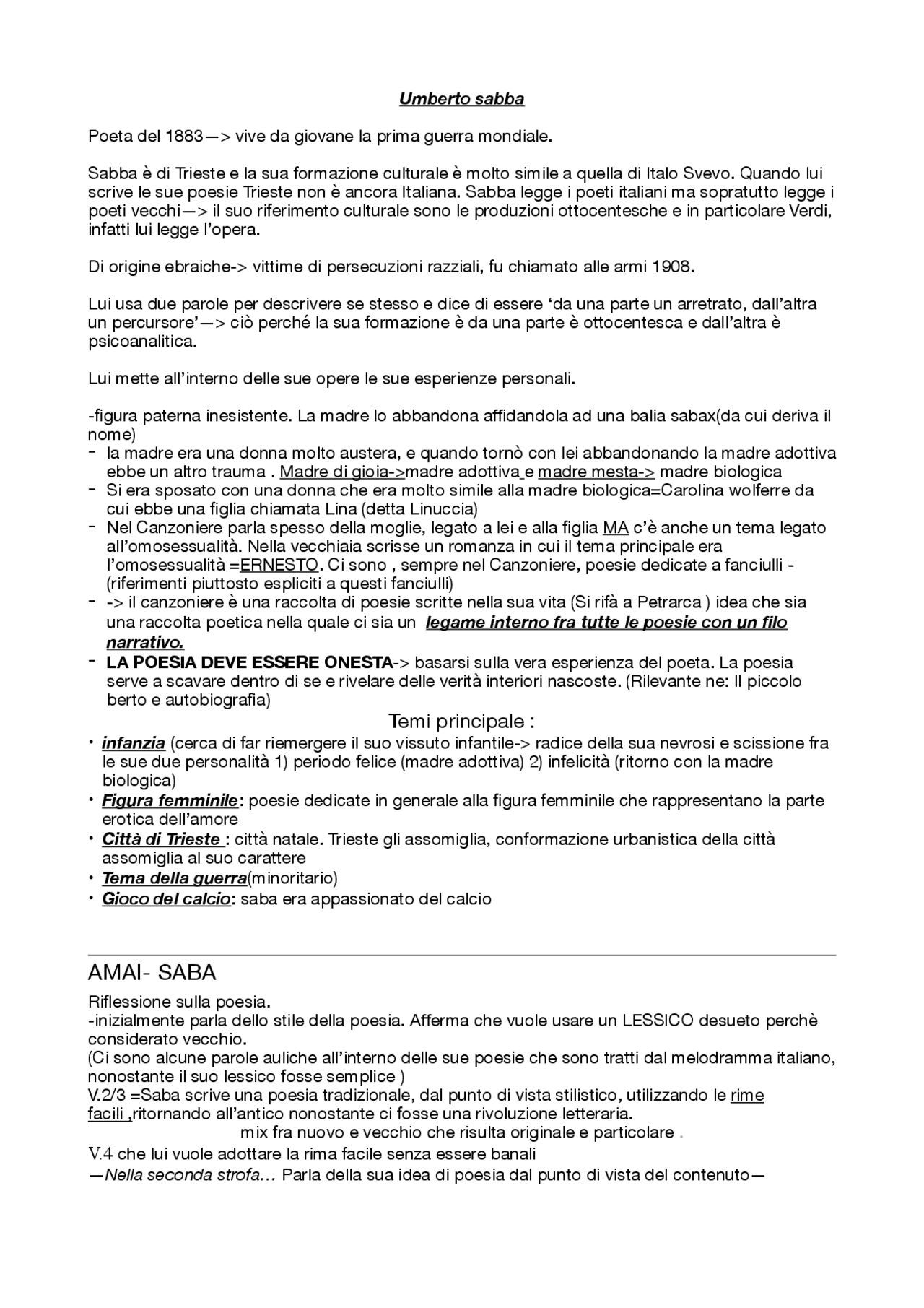 Umberto Saba Poesie Docsity