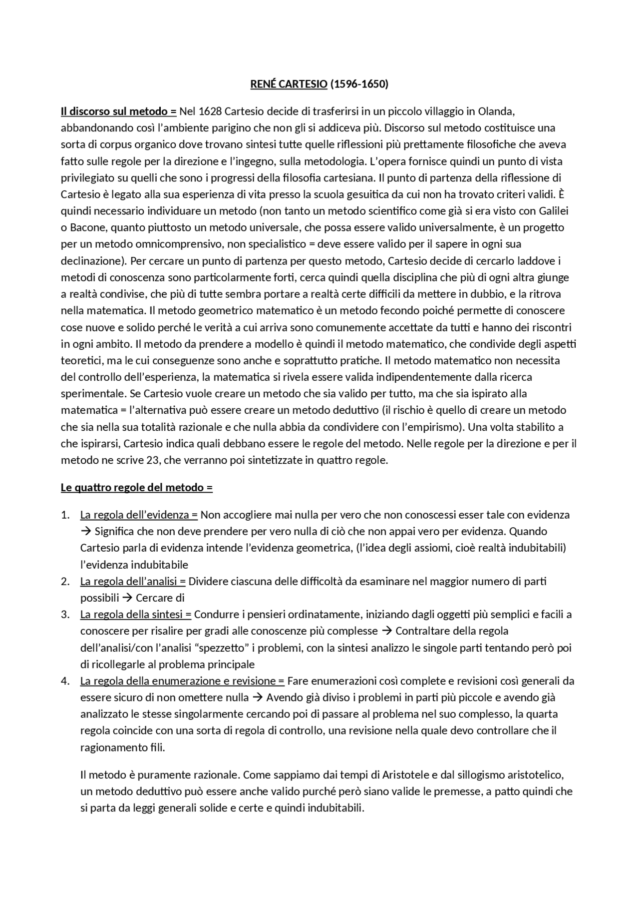 Renato Cartesio Filosofia Docsity