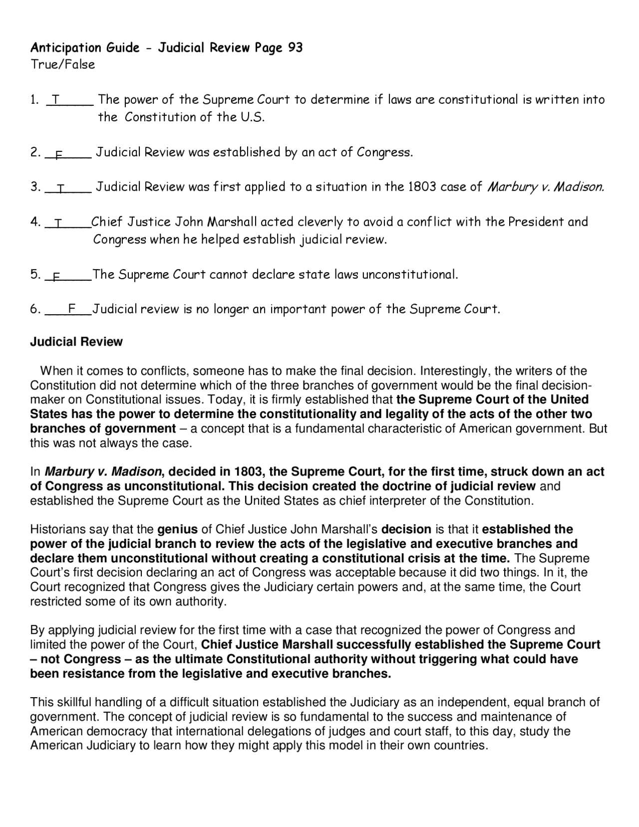 Judicial Review and the Power of the Supreme Court in American ...