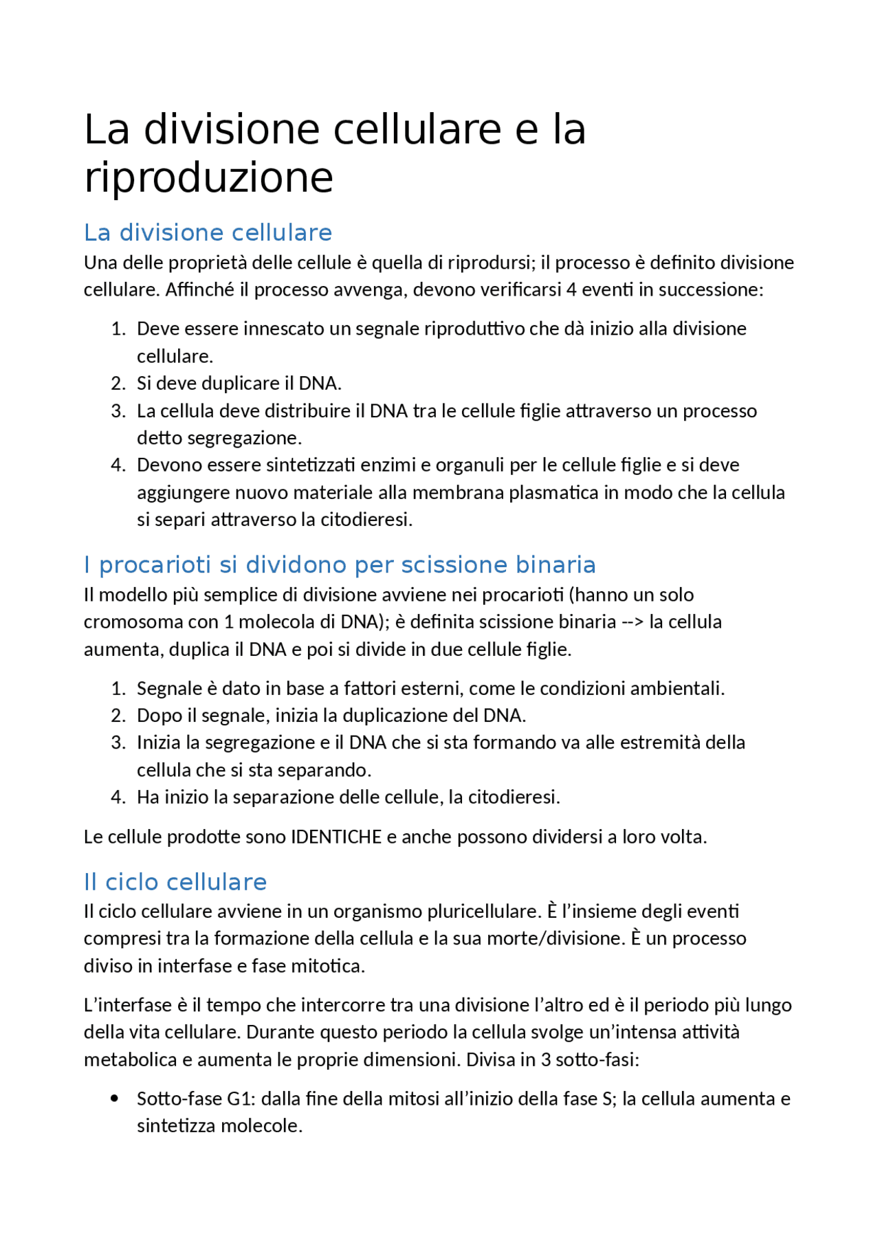 Divisione cellulare e riproduzione - Docsity