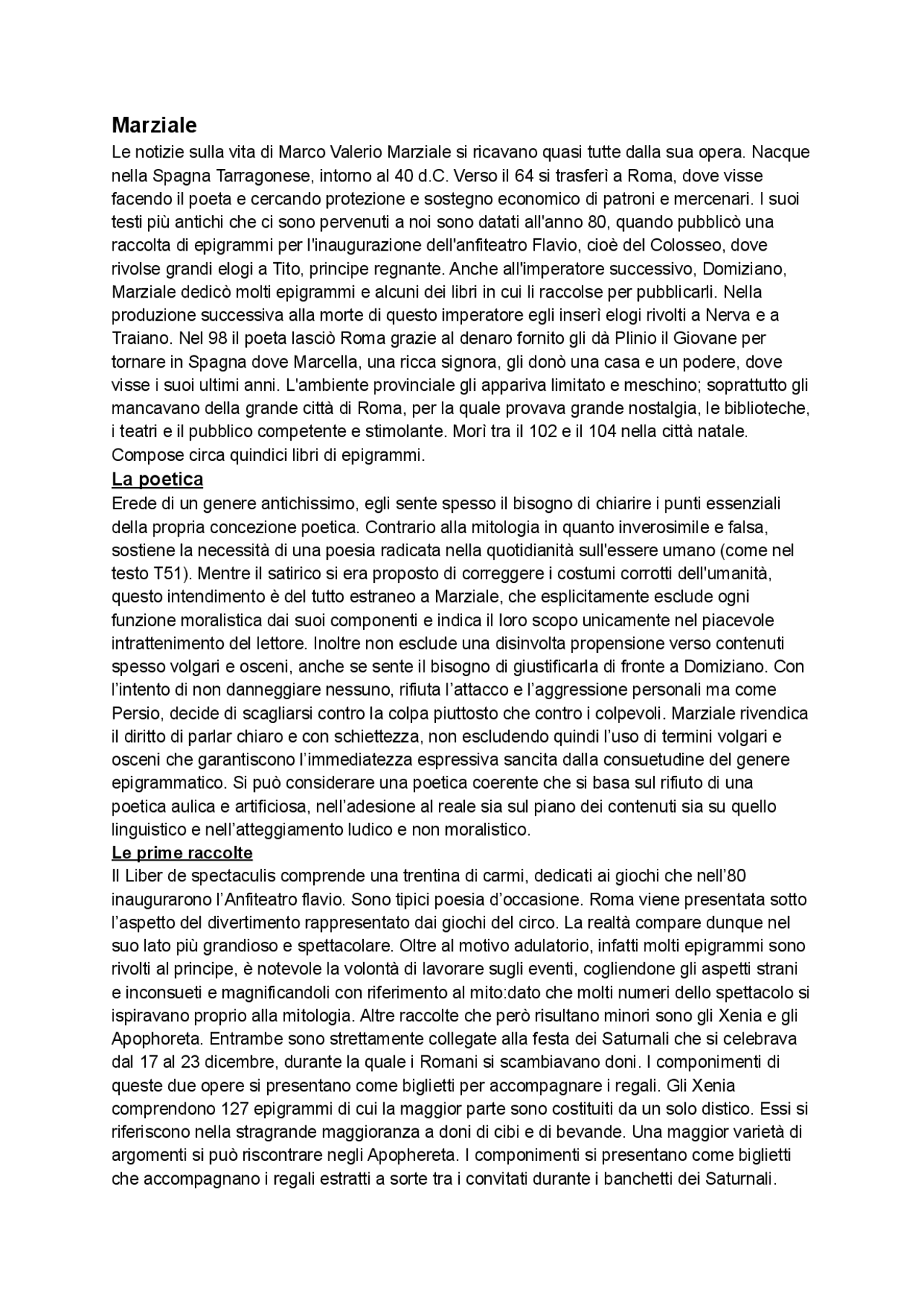 La vita e l'opera di Marziale | Appunti di Latino | Docsity