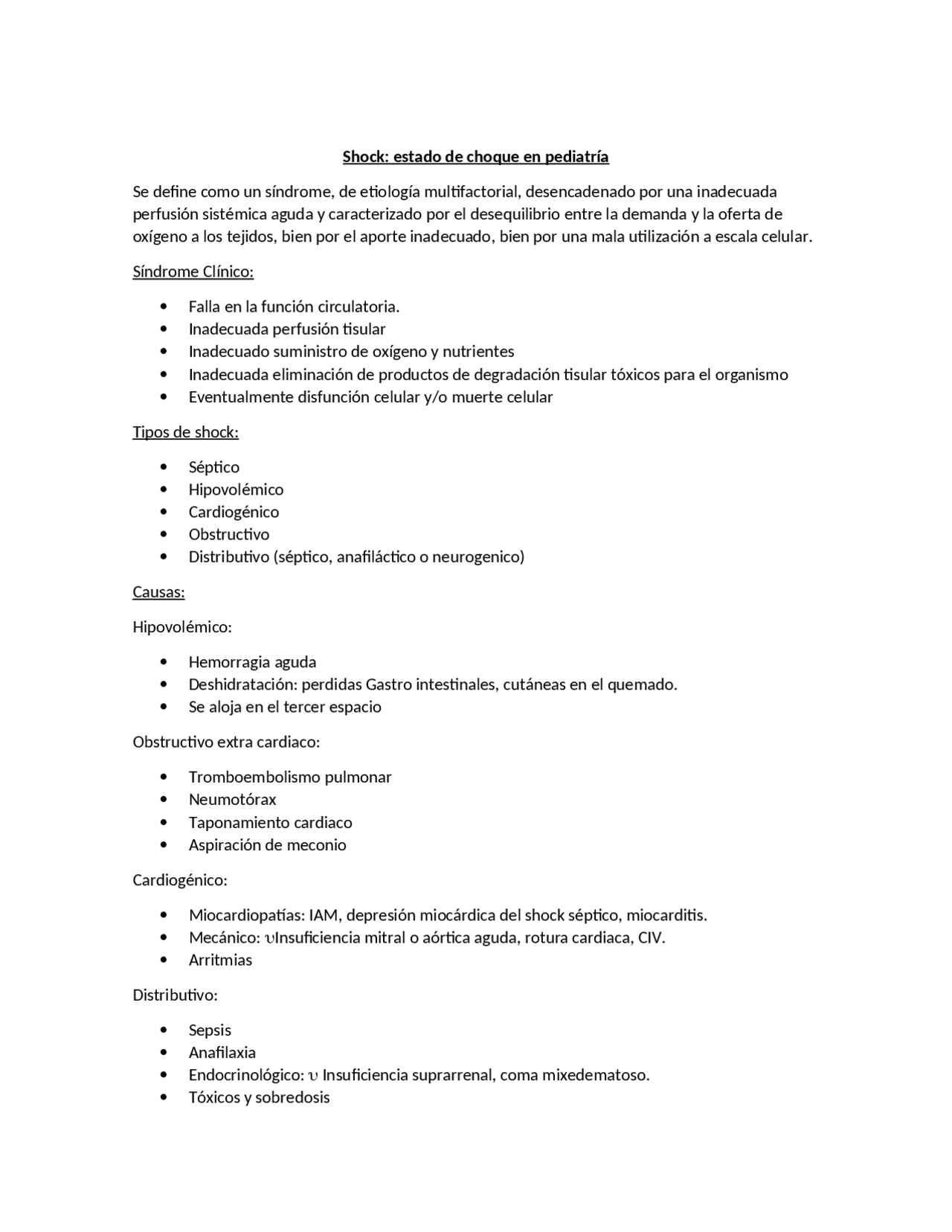 Shock definicion ,tipos, tratamiento - Docsity