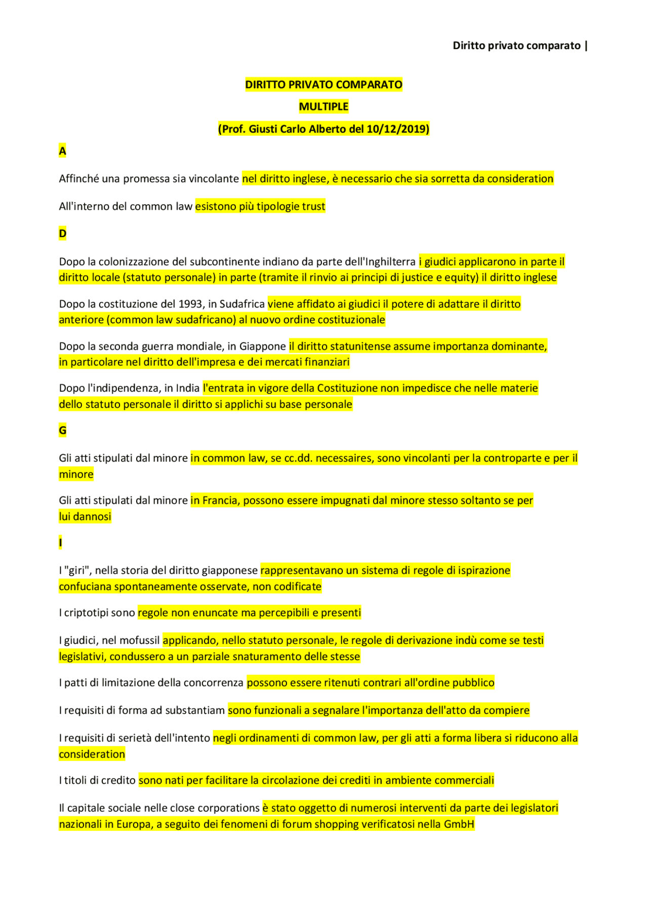 Paniere corretto diritto privato comparato - Docsity