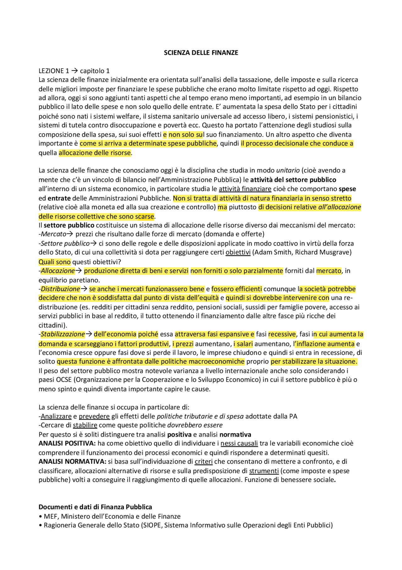 Appunti Di Scienze Delle Finanze Con Lezioni Integrate Docsity