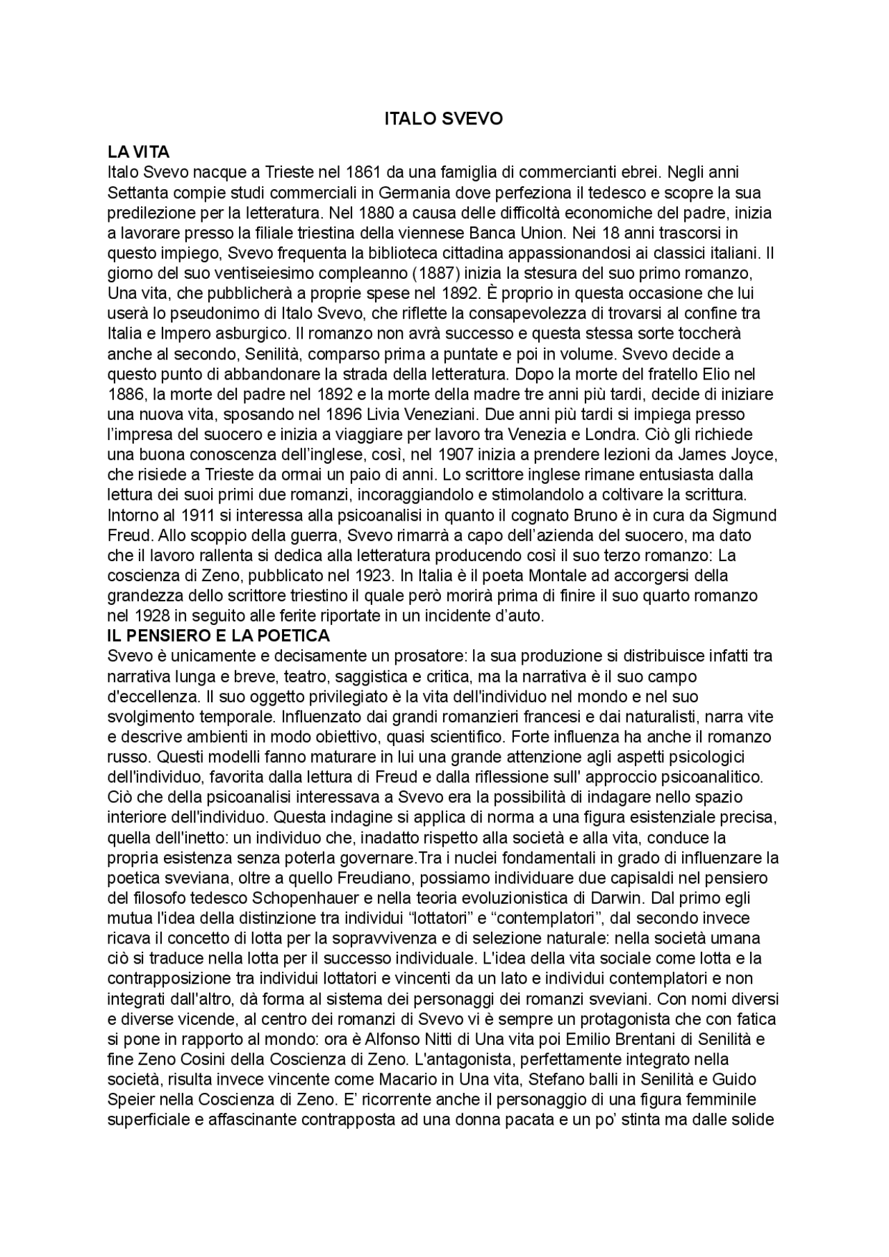 APPUNTI SU SVEVO, PIRANDELLO, UNGARETTI E MONTALE - Docsity