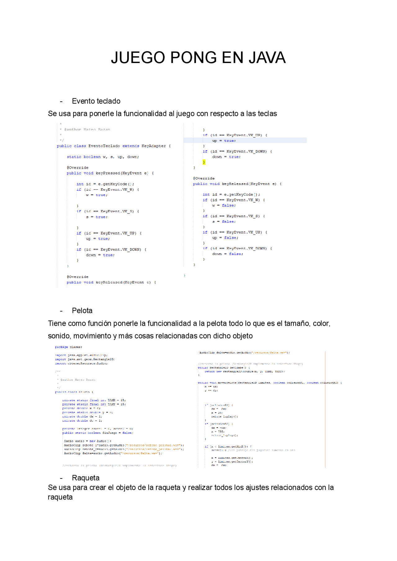 Documentacion juego pong en Java - Docsity