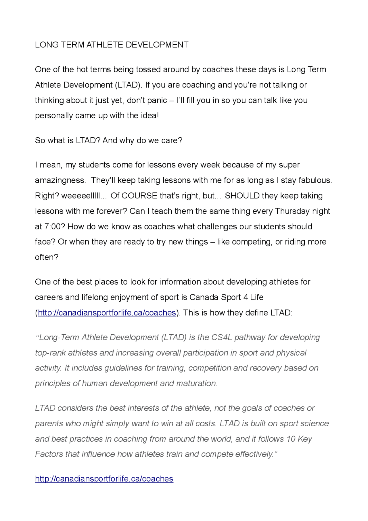 Long term athlete development - Docsity